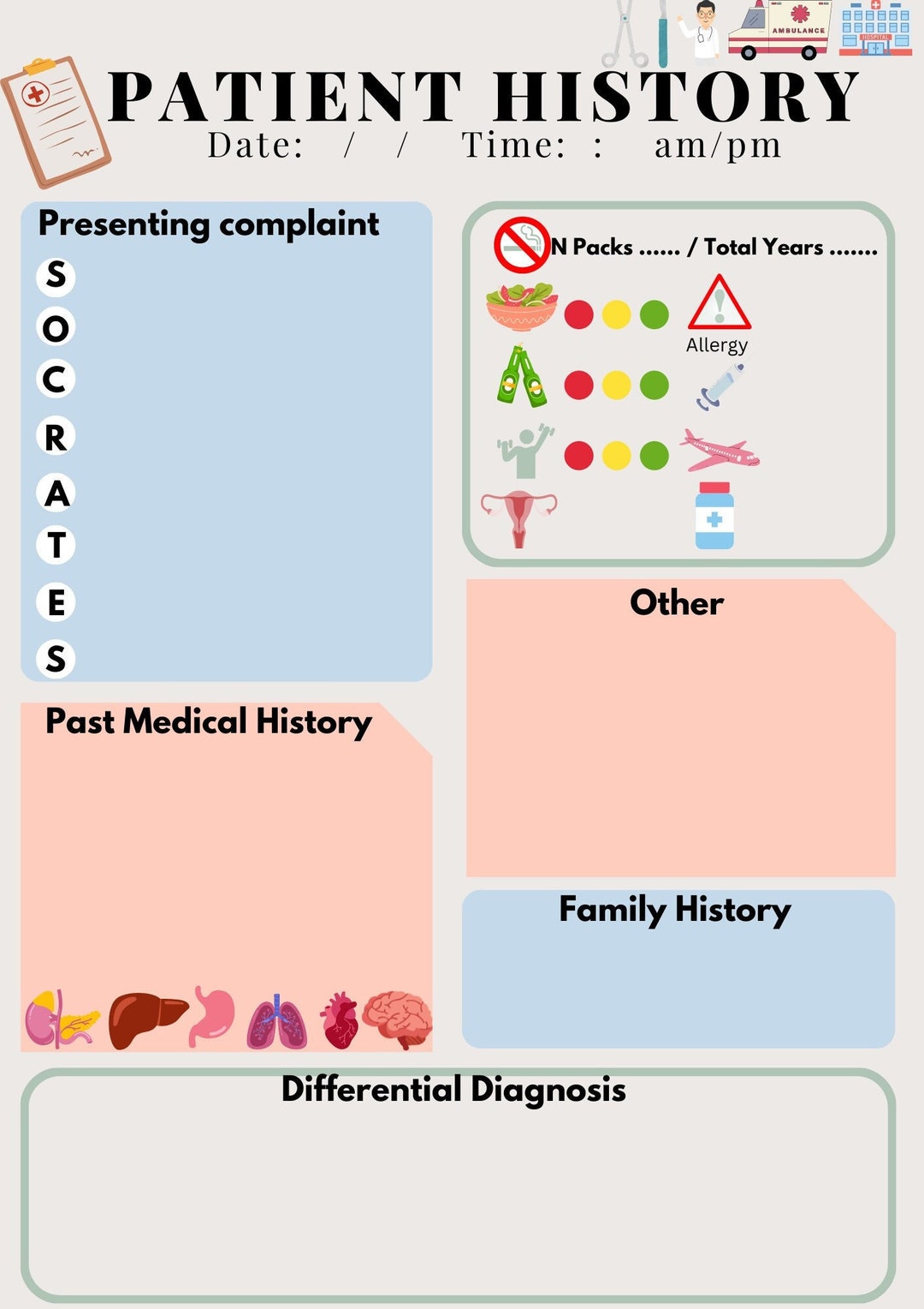 Medical Patient History Taking Layout - Etsy