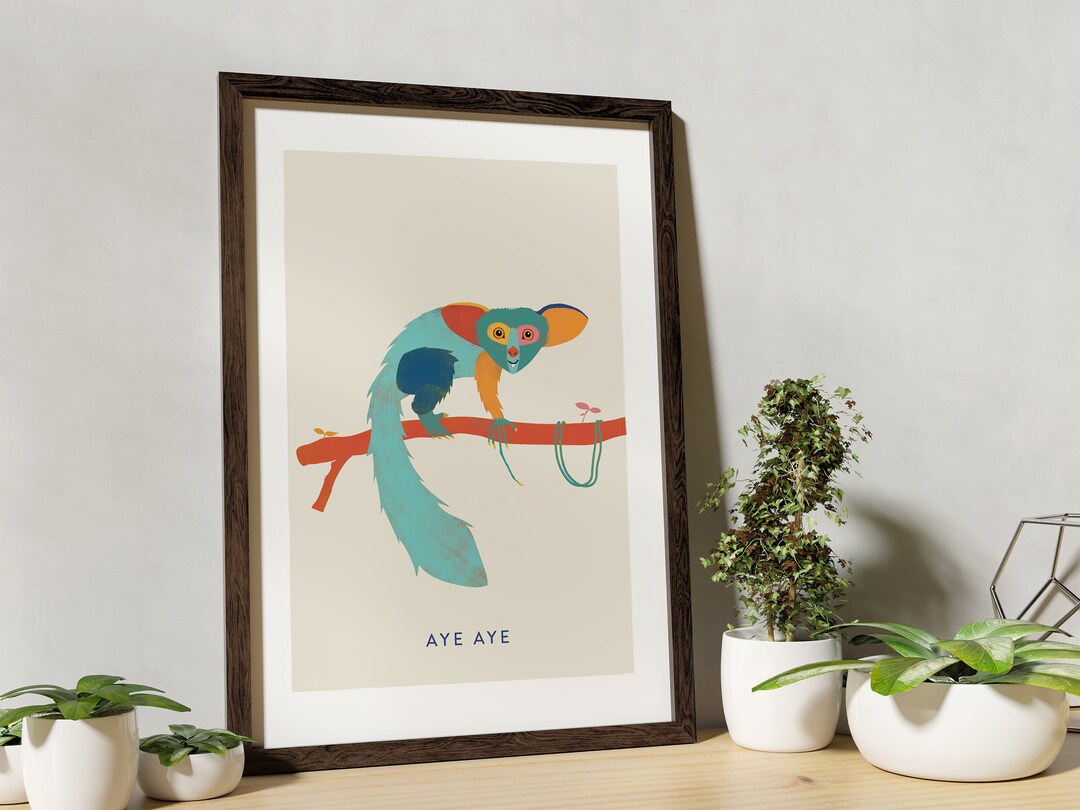 Colourful Nursery Print, Aye Aye Wall Art, Colourful Tropical Jungle ...