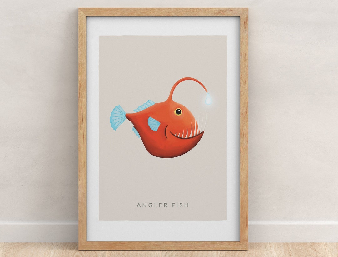 Angler Fish Artwork, Ocean Nursery Gift, Kids Room Wall Art, Under the ...
