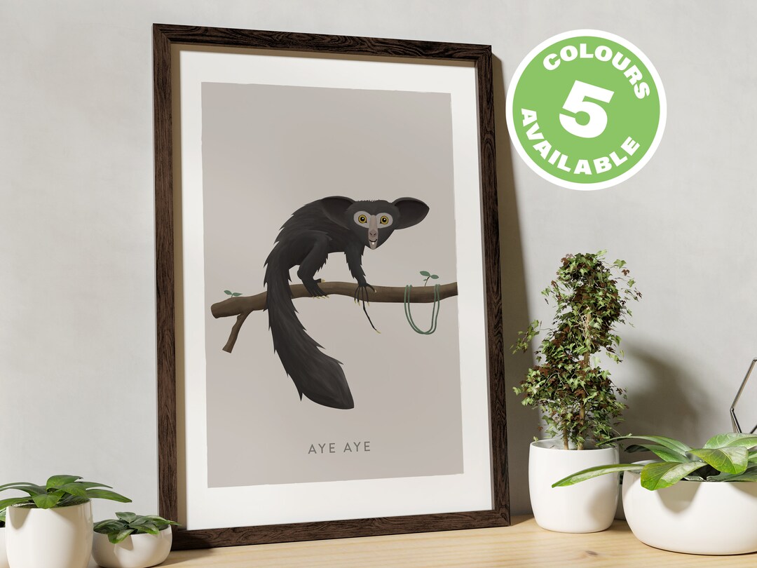 Jungle Nursery Print, Aye Aye Wall Art, Rainforest Kids Room Art, Green ...