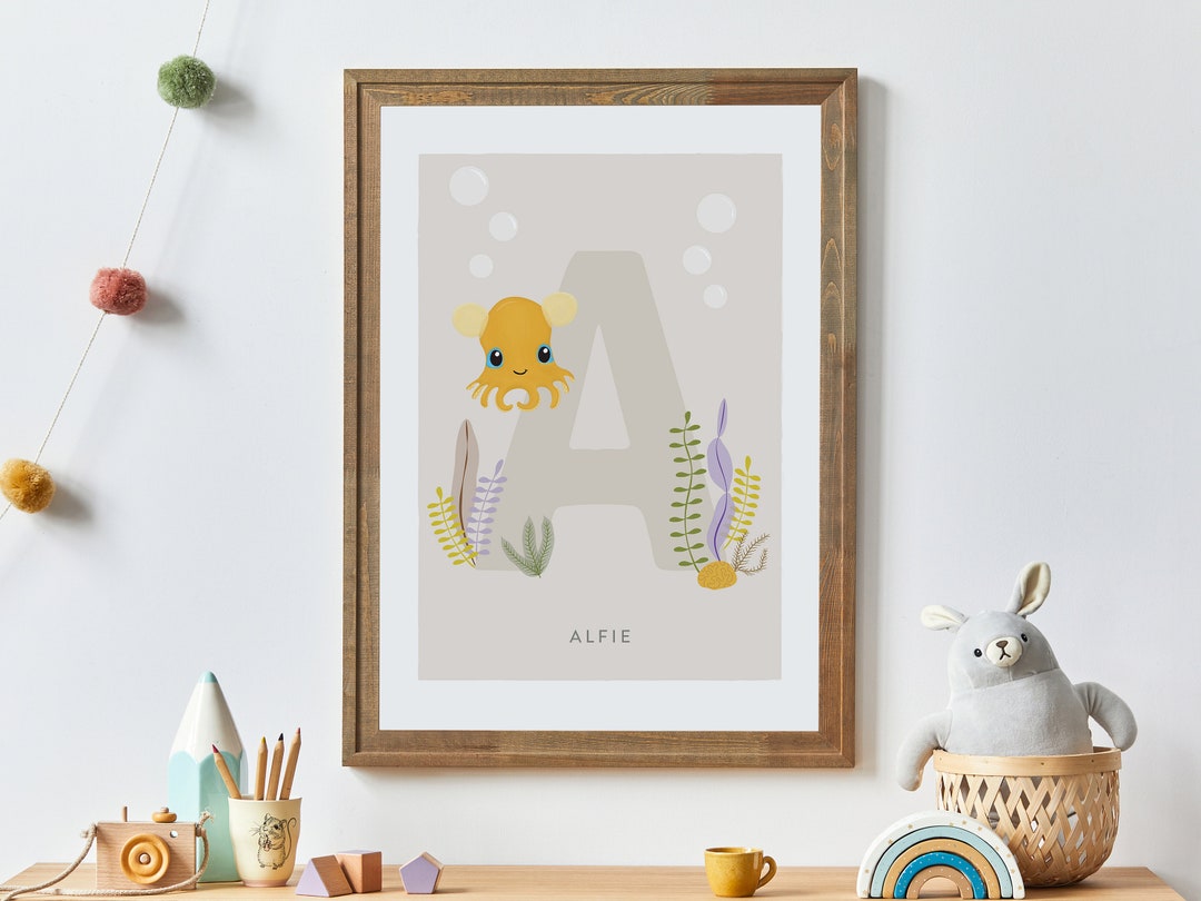 Dumbo Octopus Letter & Name Nursery Print, Under the Sea Kids Room ...