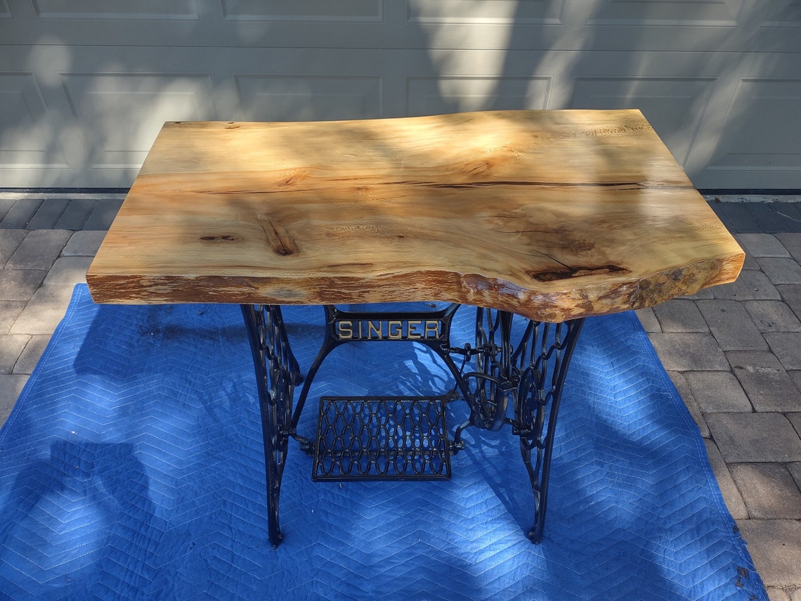 Live Edge Table, Antique Singer Sewing Machine Base - Etsy