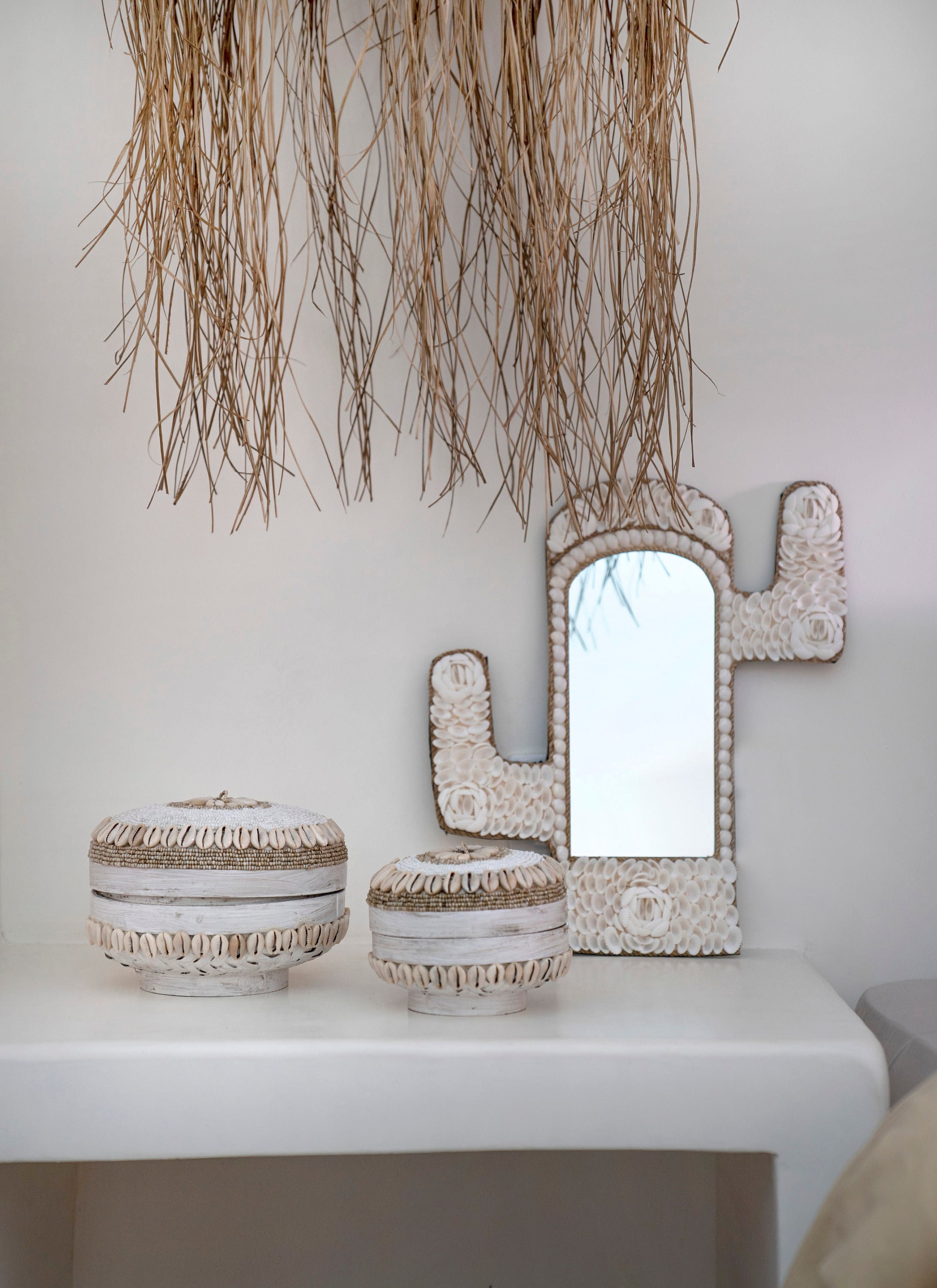 Mirror Cactus in White Shells Boho Tropical - Etsy