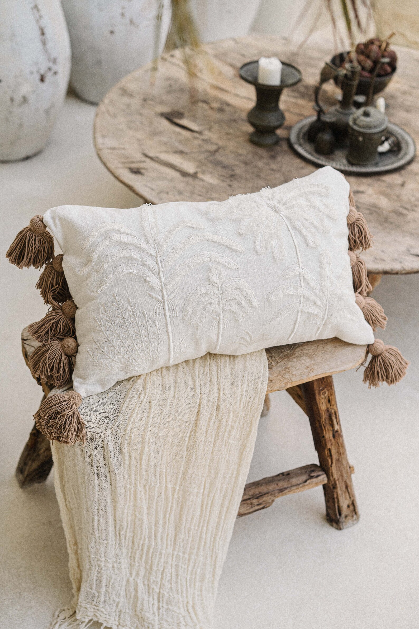 Premium Rectangular Cushion Cover With Palm Trees and Pom Poms - Etsy