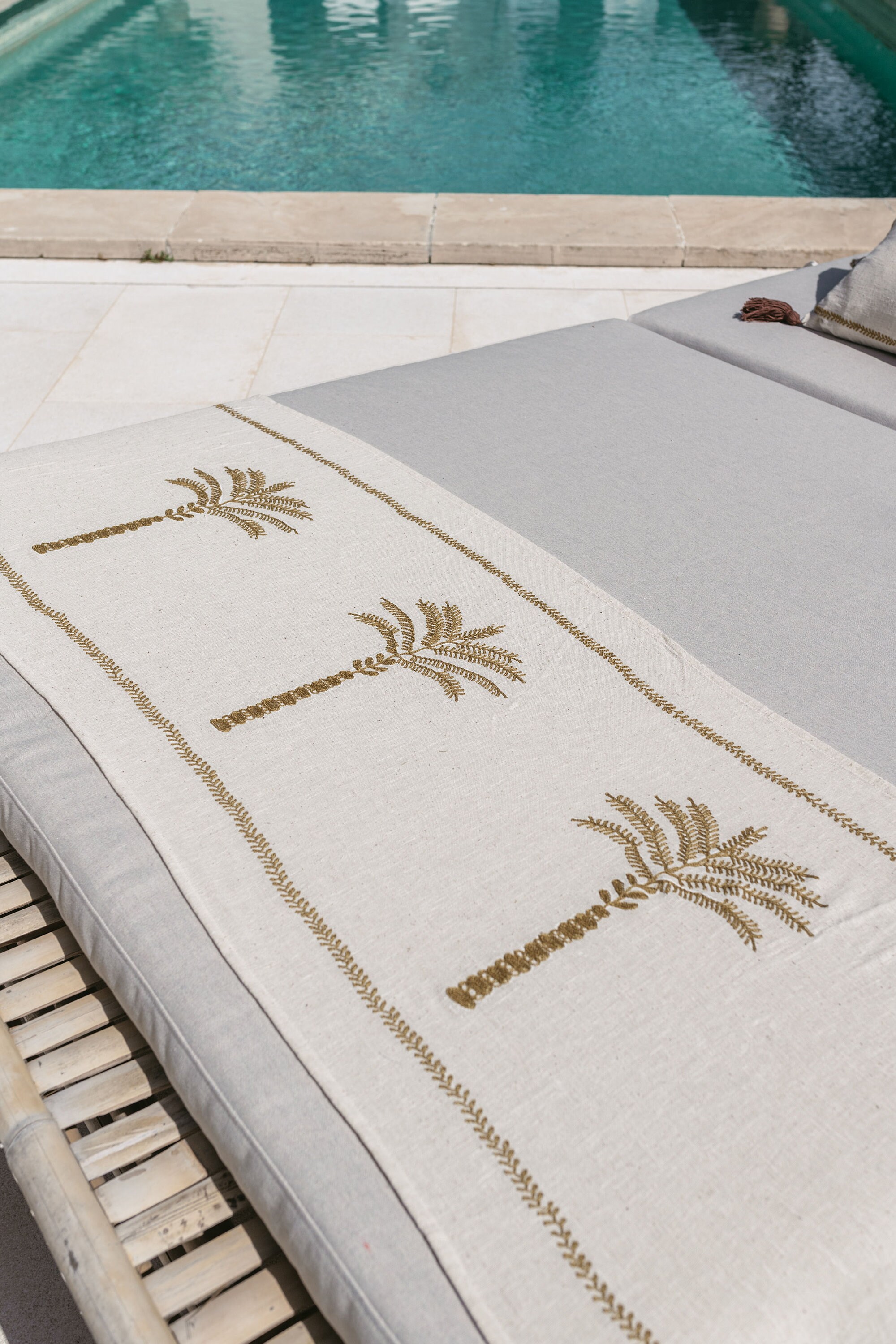 Linen Bed/table Runner With Palm Trees Boho Tropical Coastal Handmade ...