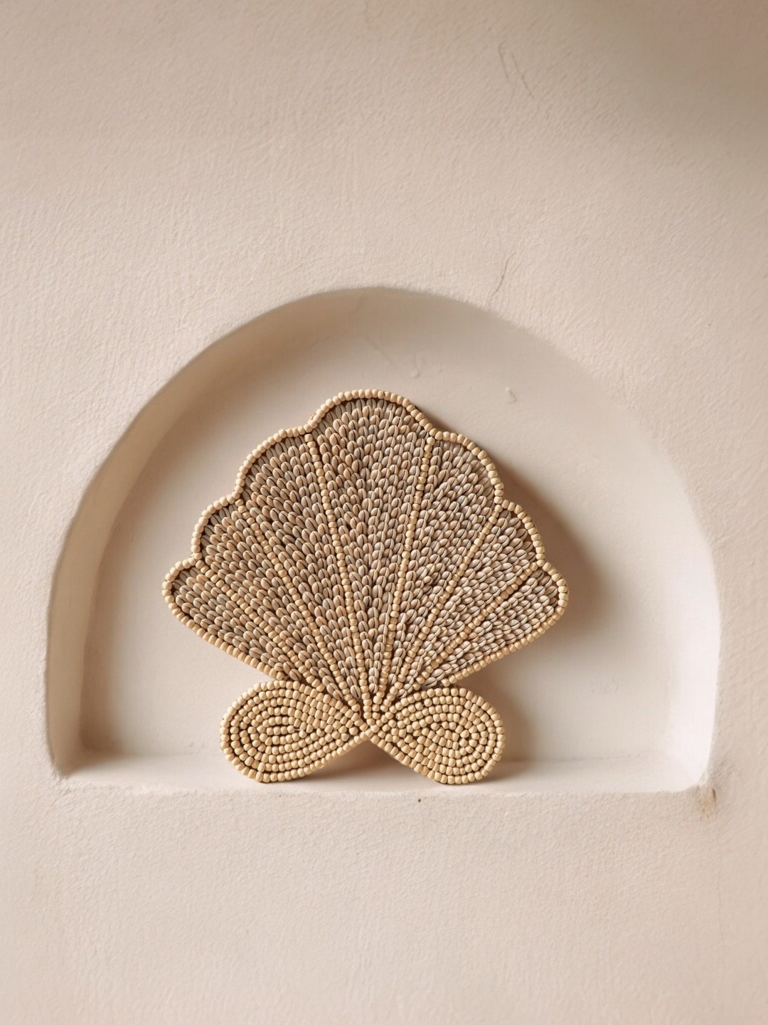 Decorative Shell in Beads and Cowrie Shells Beige Wall Decor, Bali Wall ...