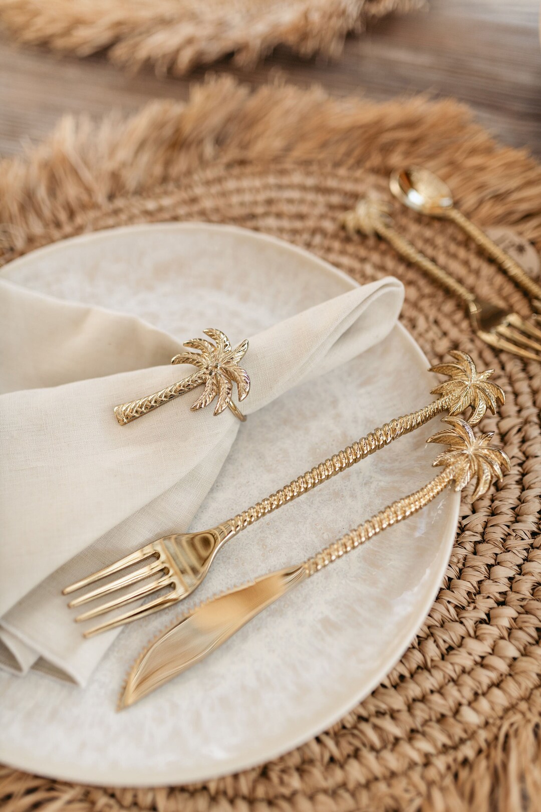 Golden Brass Palm Tree Fork and Knife Set - Bali Cutlery - Etsy