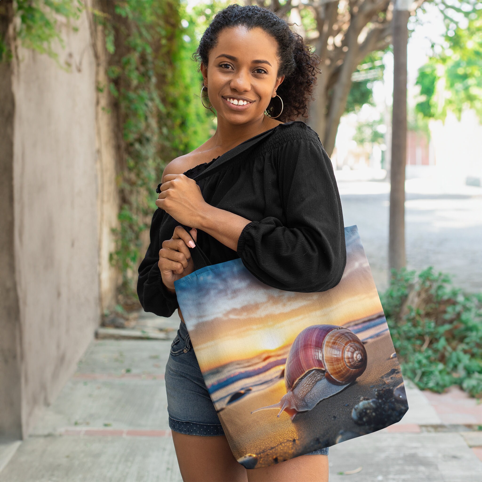 Snail Shell Sunset Beach Tote Back Expressionist Art Beach Tote Bag ...