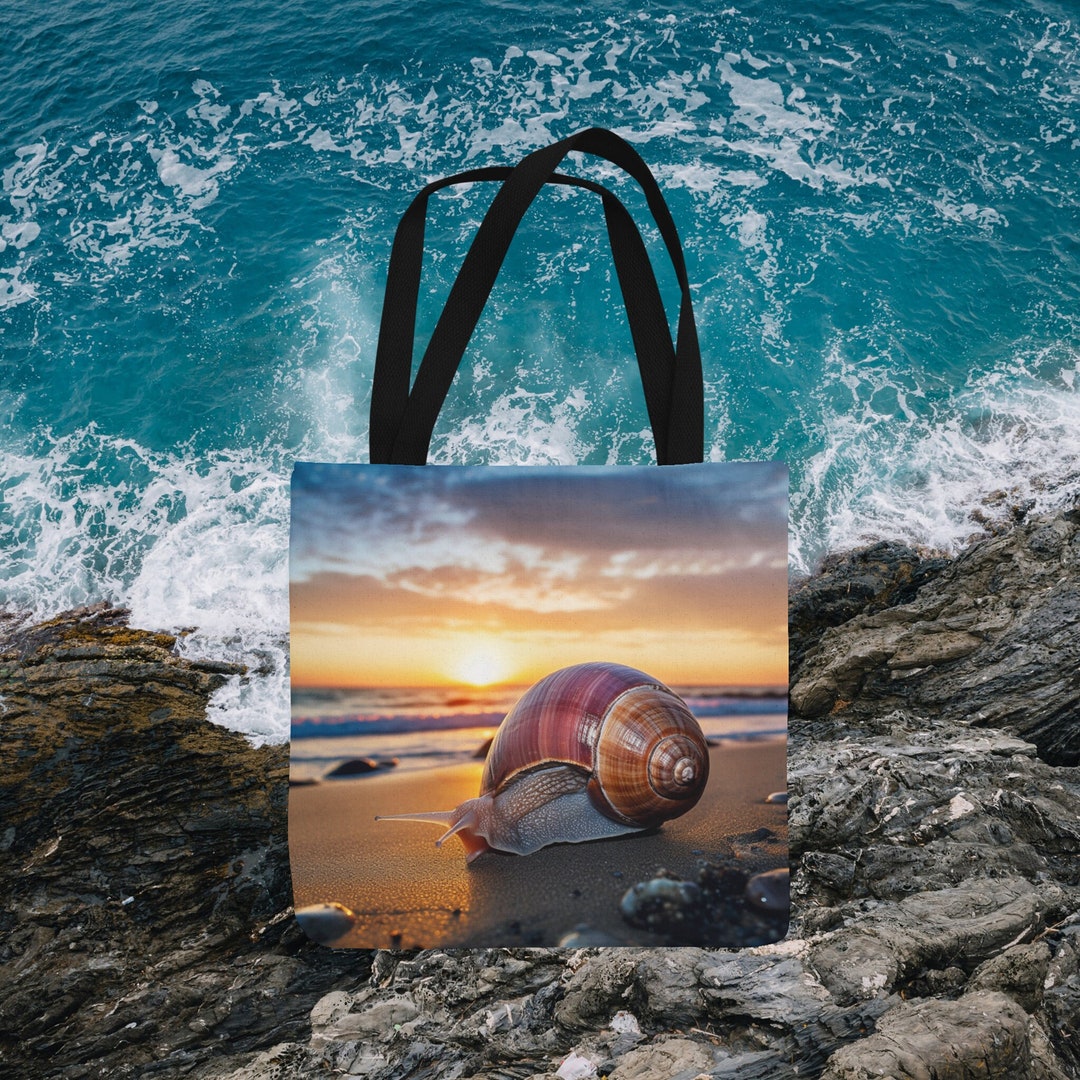 Snail Shell Sunset Beach Tote Back Expressionist Art Beach Tote Bag ...