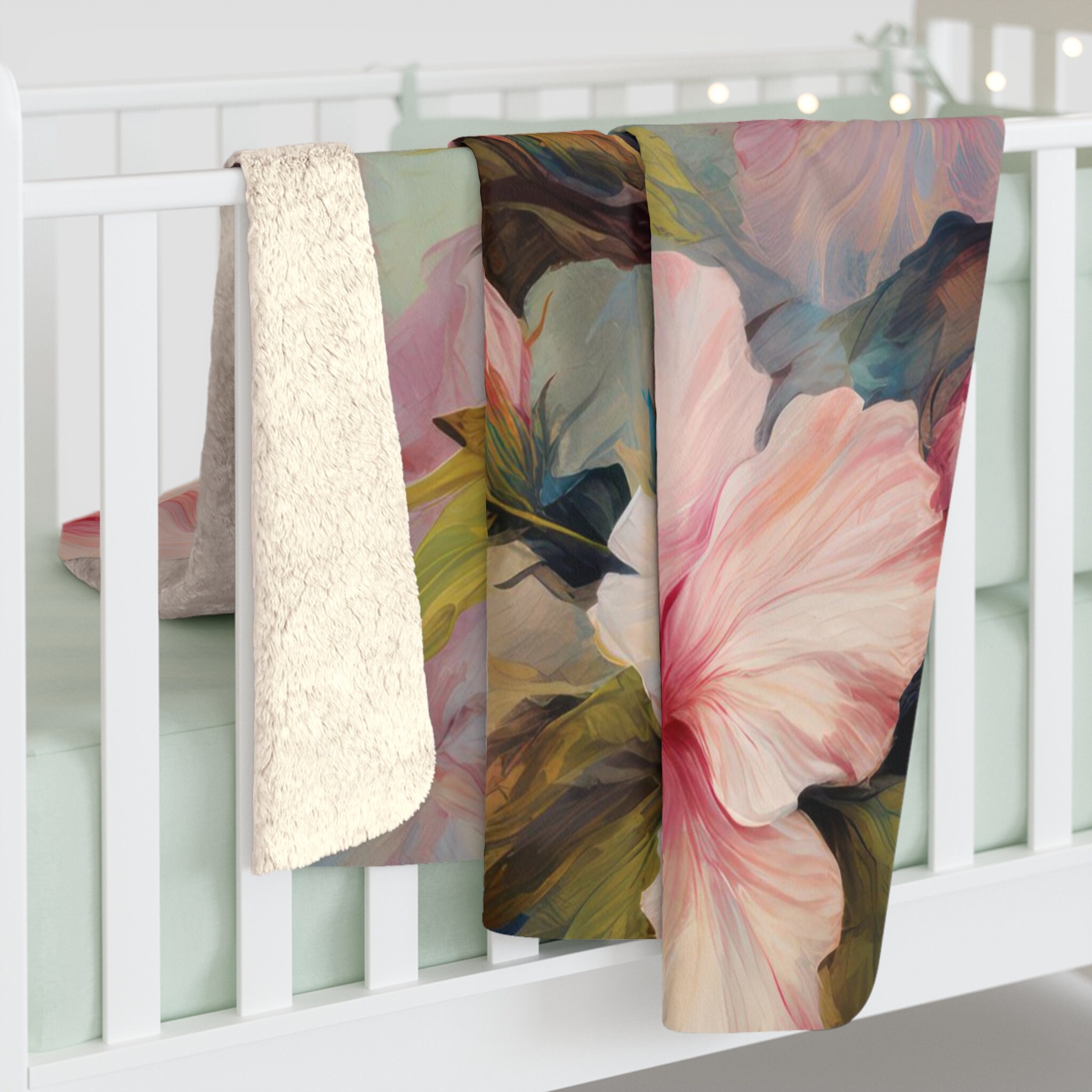 Rose of Sharon Pattern Sherpa Fleece Blanket Comfy Cozy Throw With ...