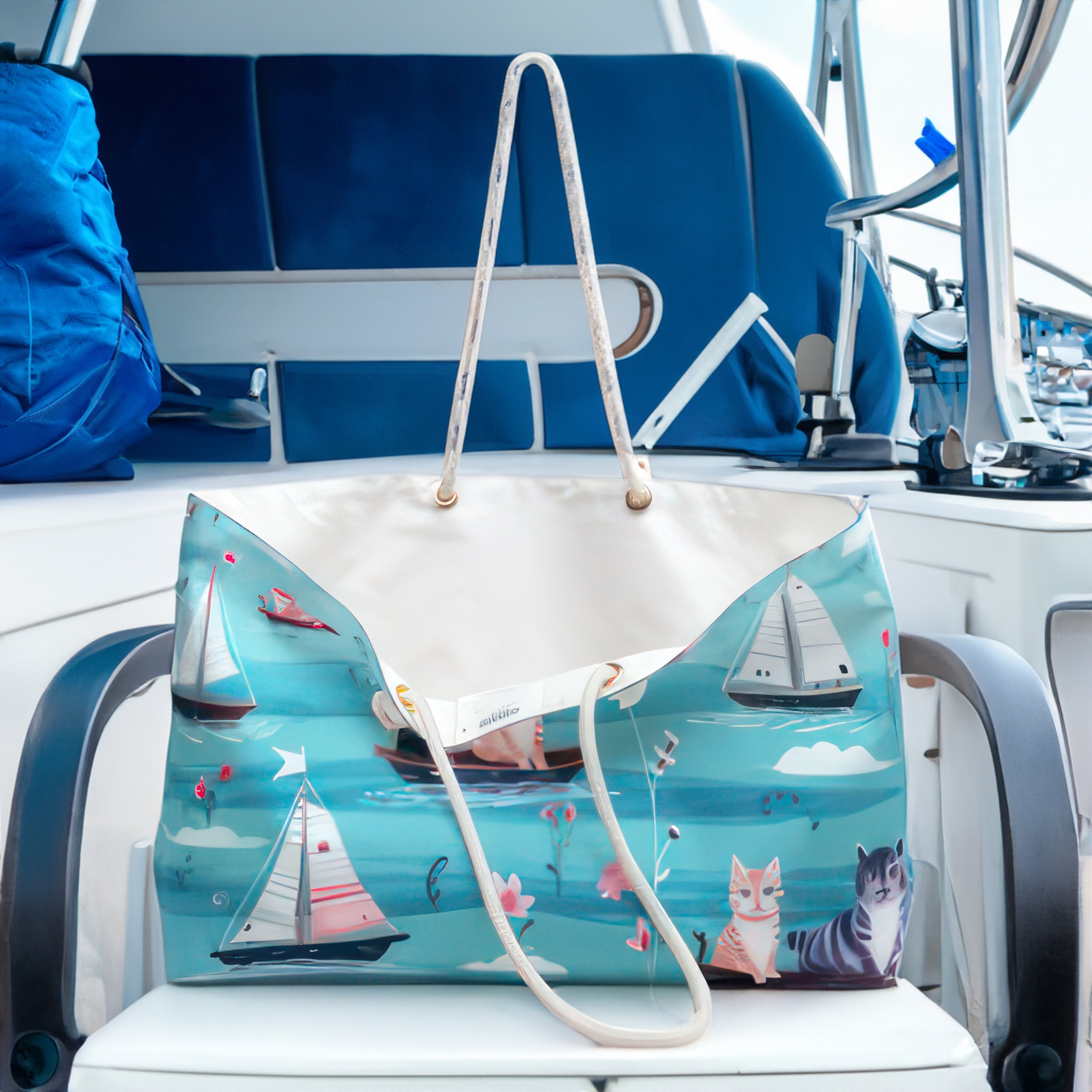 Cat Boat Weekender Overnight Duffle Bag Cute Graphic Design of Cats in ...