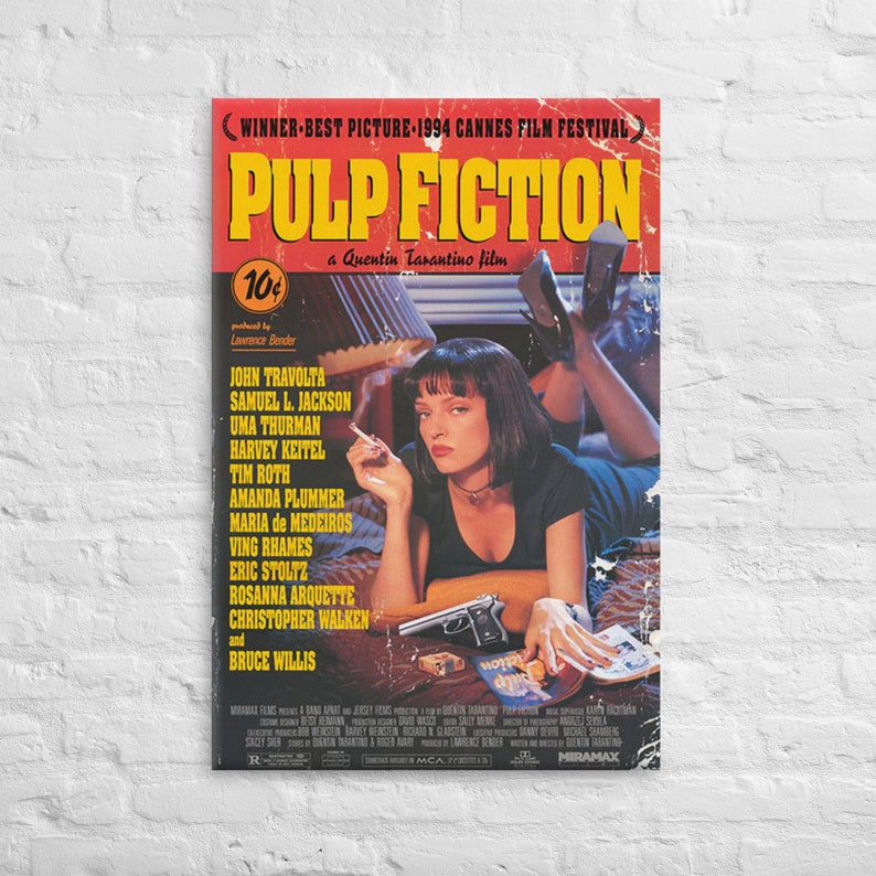 Pulp Fiction Retro Vintage Movie Poster 24x36 Thick Gallery Wrapped ...
