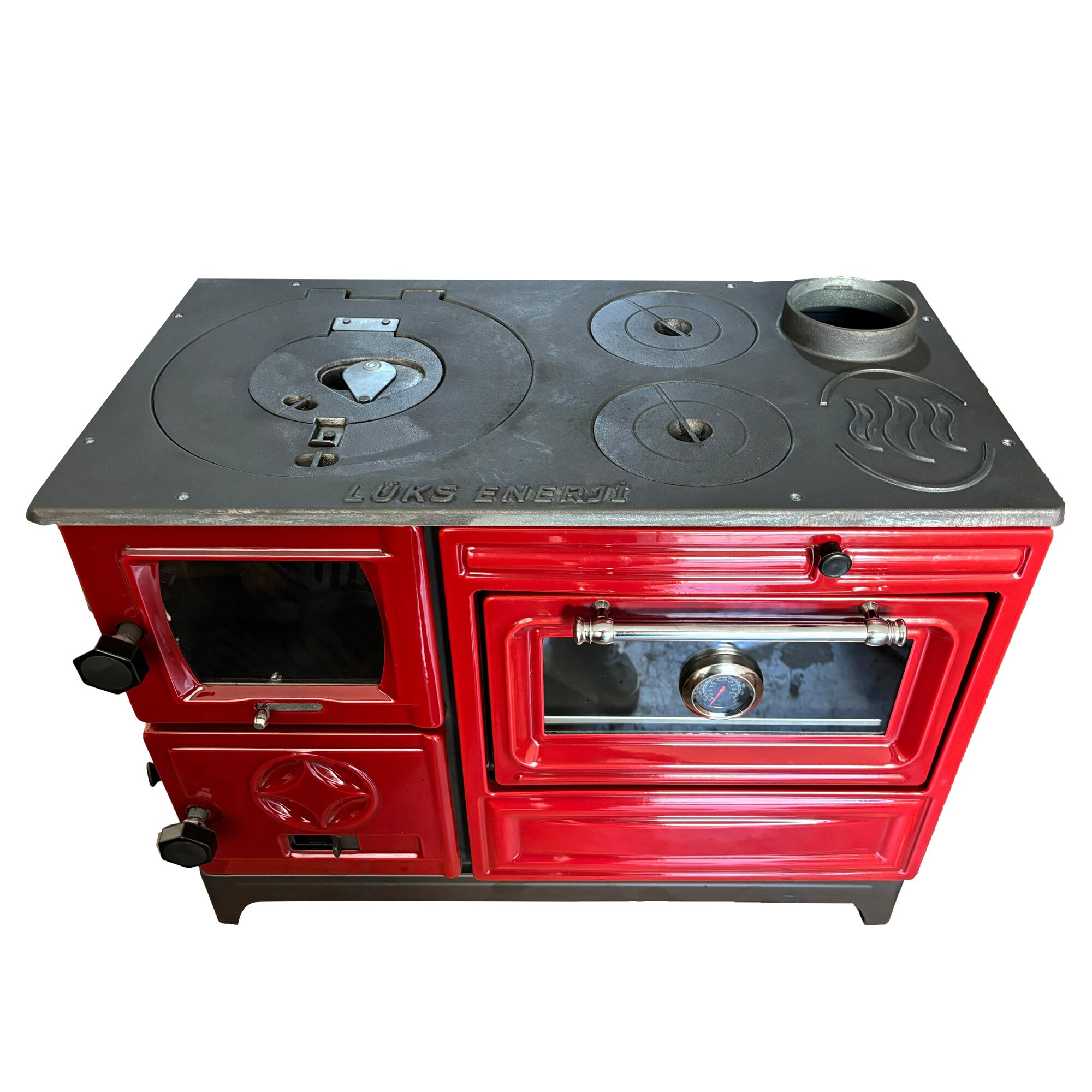 Red Cast Iron Stove, Burning Fireplace Wood Stove Cooker Stove ...
