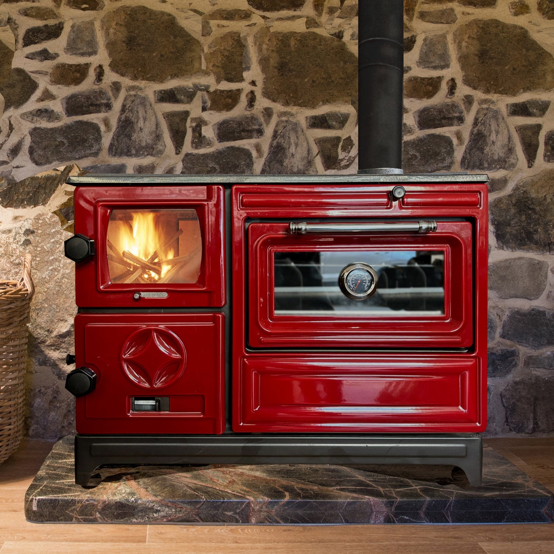 Red Cast Iron Stove, Burning Fireplace Wood Stove Cooker Stove ...