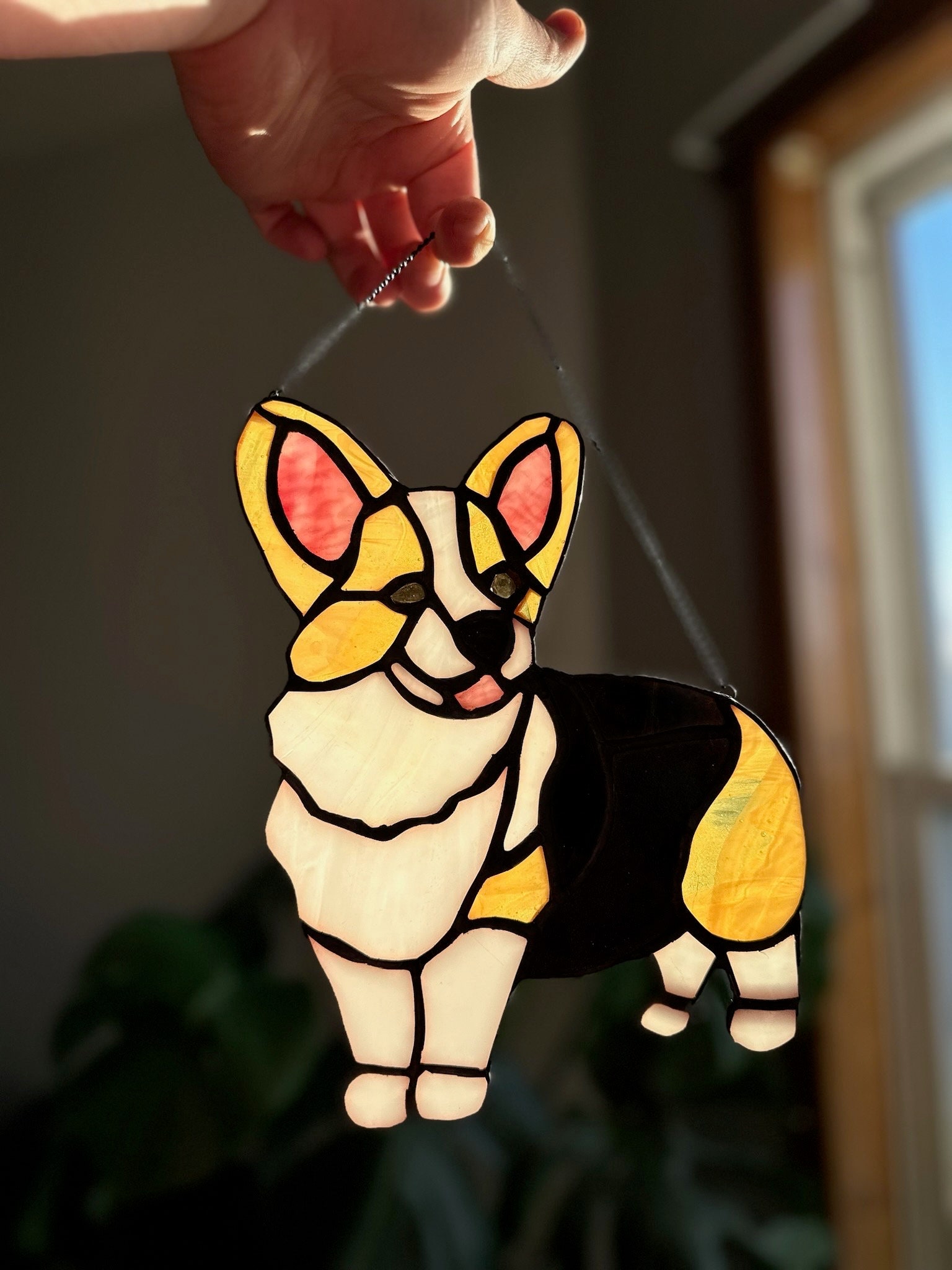 Custom Art Suncatcher Stained Glass Corgi Dog Face Gift Home House ...