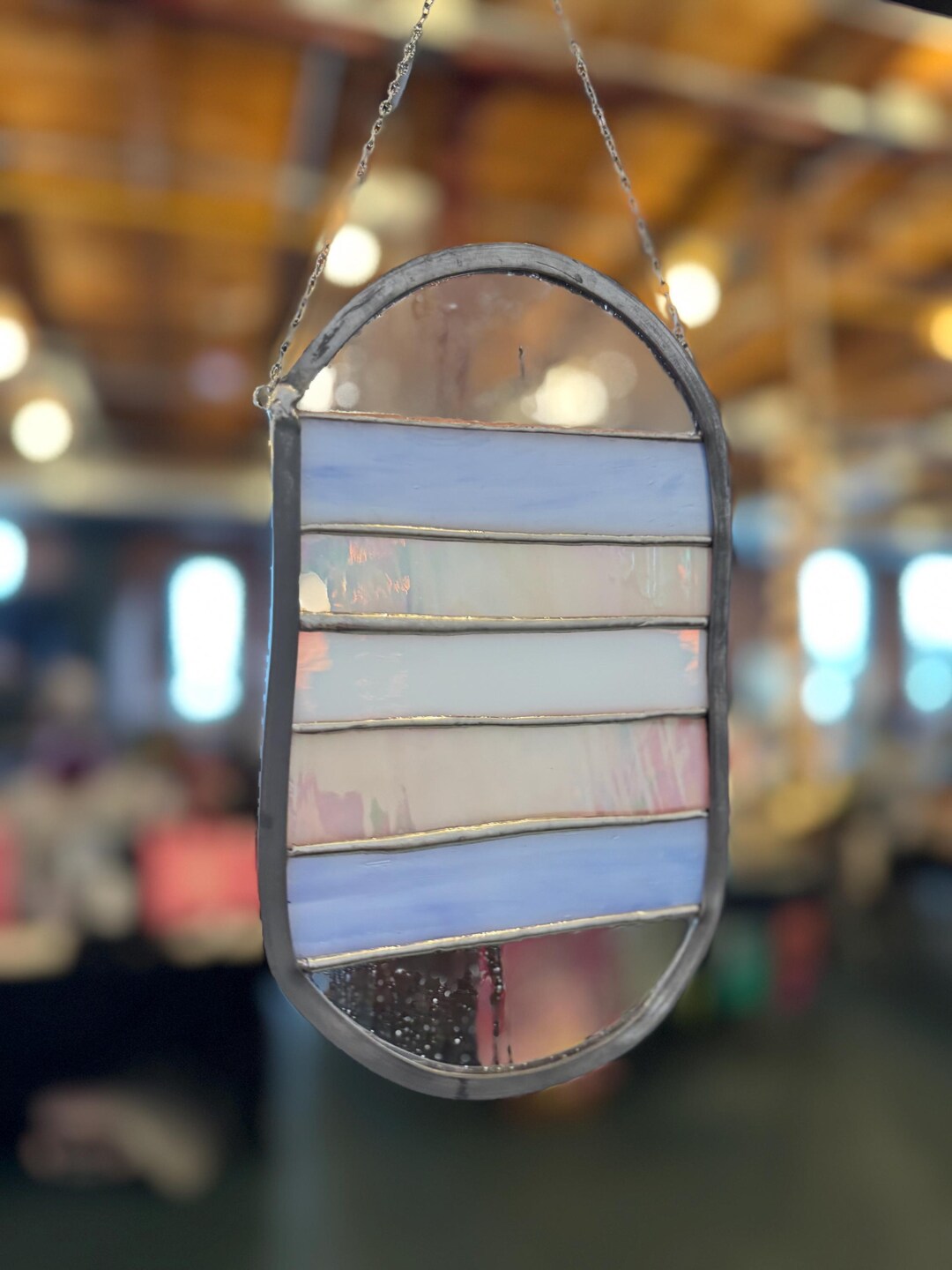 Transgender Flag Stained Glass Suncatcher Iridescent White Pink Blue ...