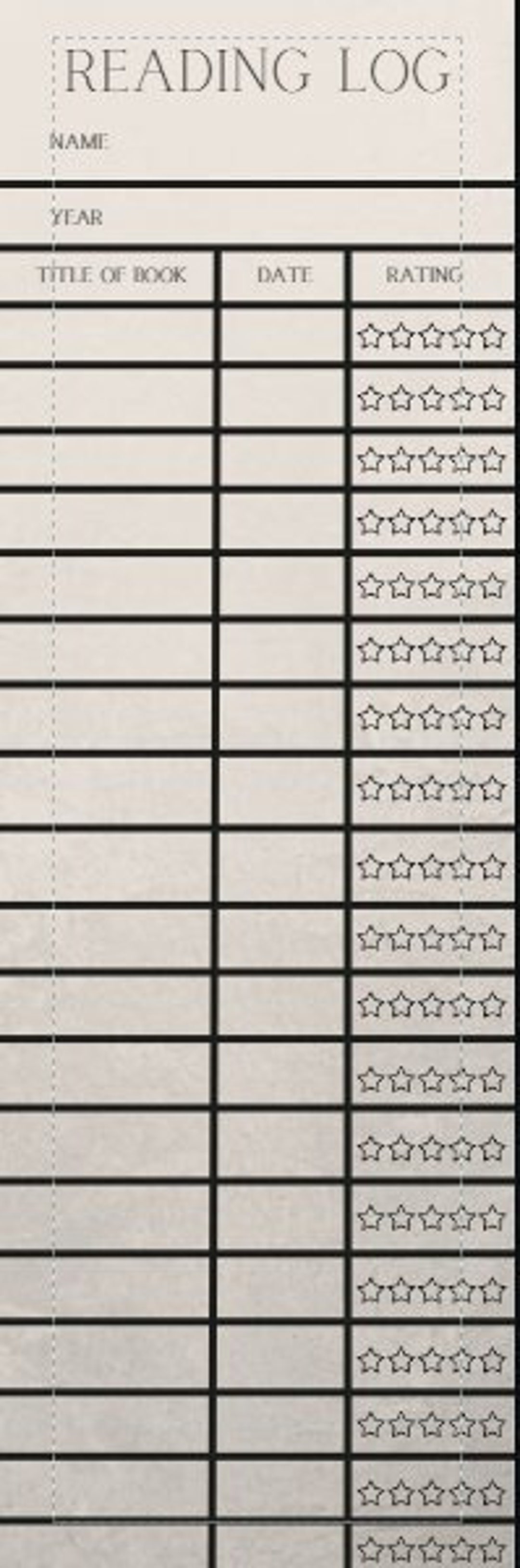 Reading Log Bookmark Printable - Etsy