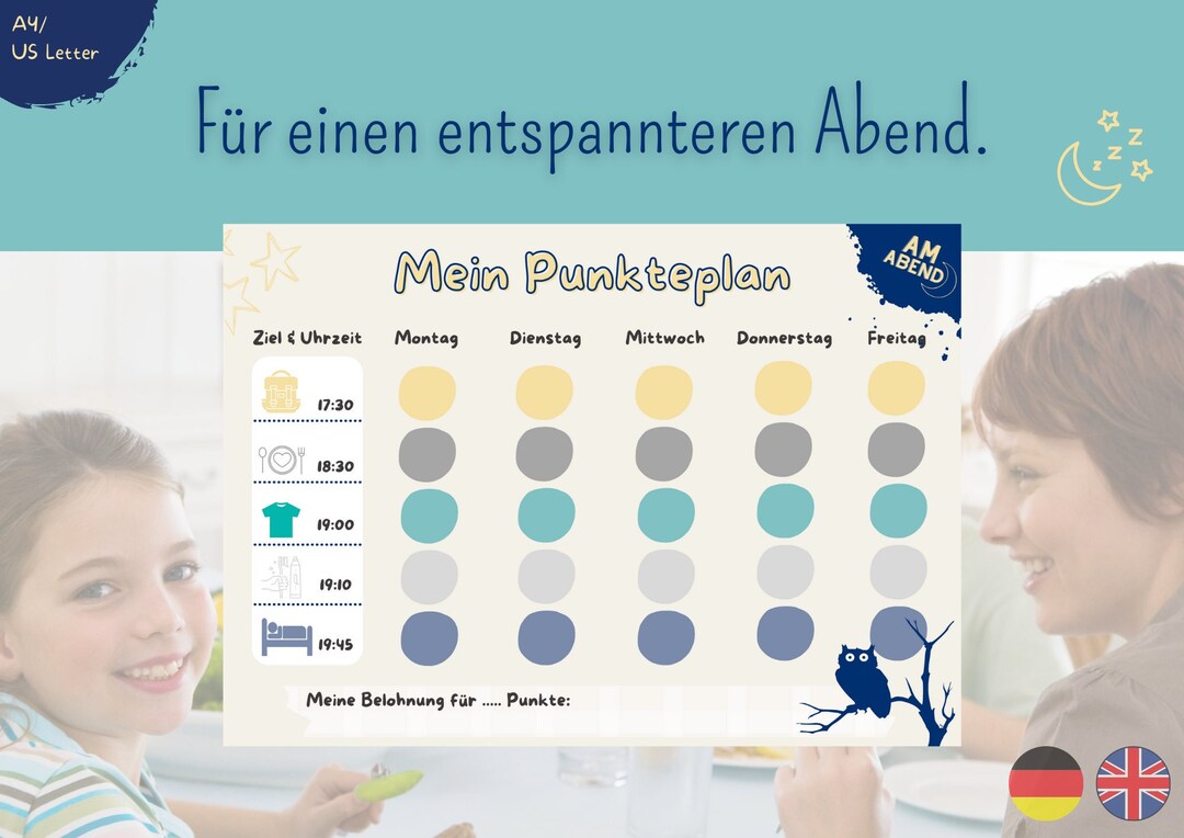 Reward Table for Children With ADHD / ADD, Evening Routine, PDF for ...