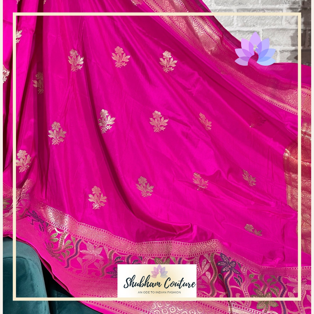 Rani Pink Pure Benarasi Silk Saree - Etsy