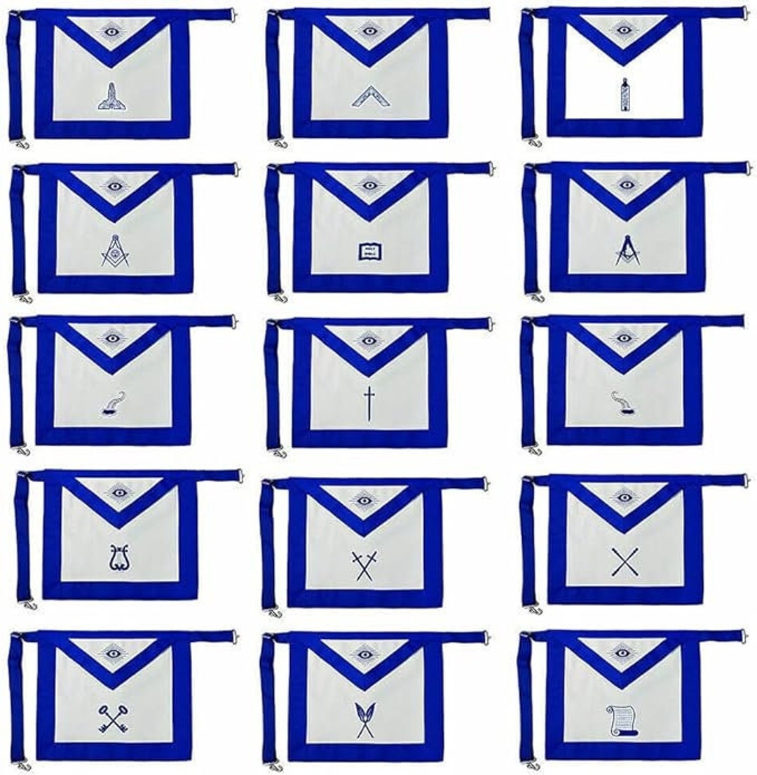 Masonic Blue Lodge Apron Set 15 Stations WM SW JW Sd Jd Treasurer Etc ...