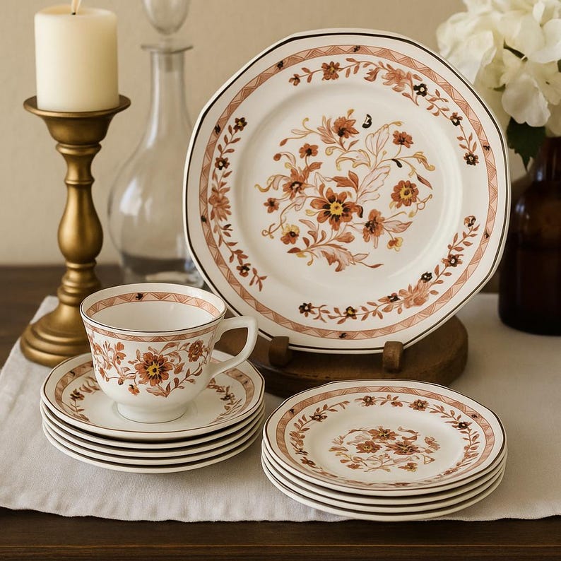 Vintage Wedgwood Kashmar Dinnerware Set: 32-piece Rust Red Floral, Made ...