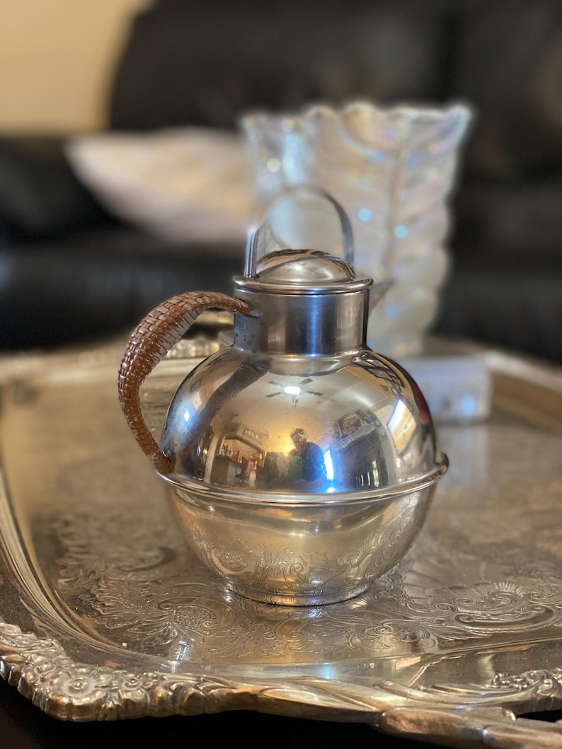 Vintage Silverplate Teapot | Webster Wilcox, Wicker Handle Art Deco ...