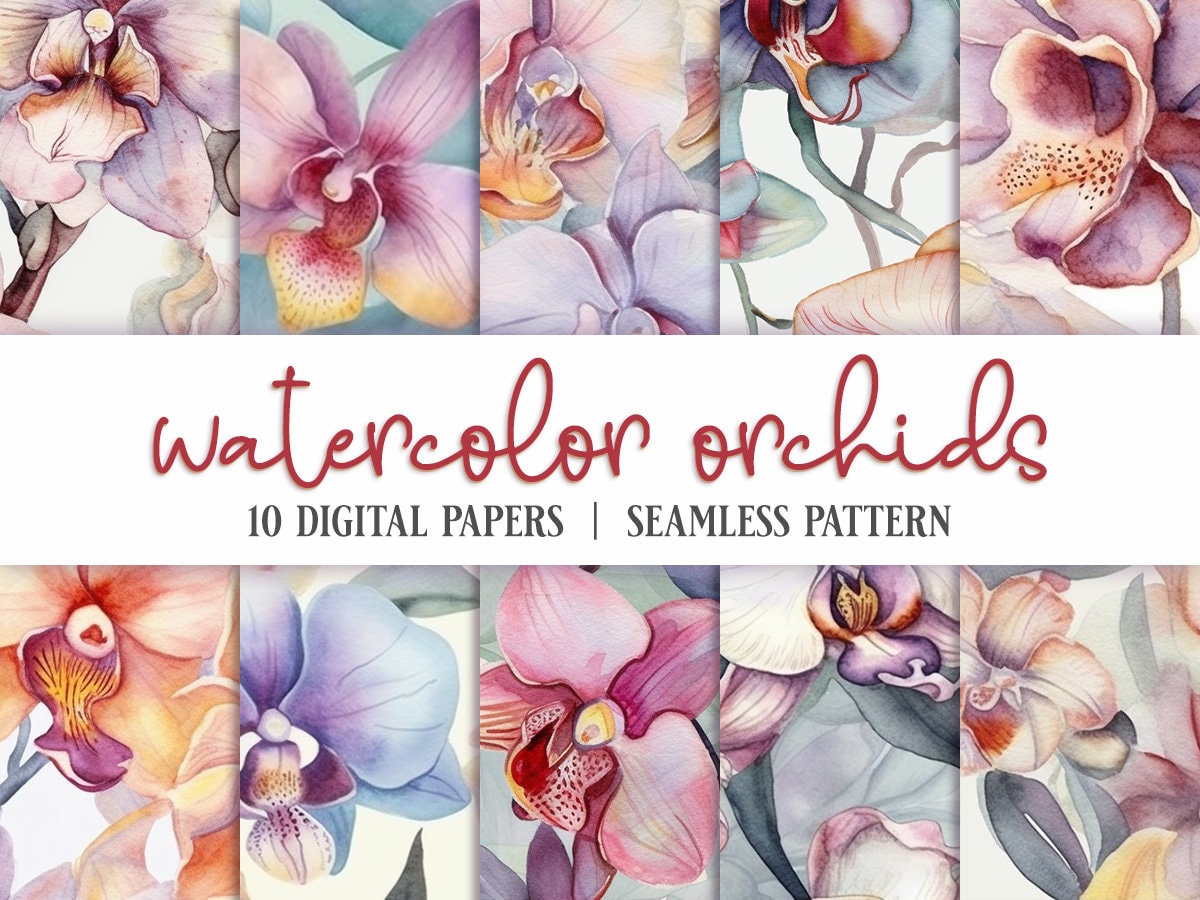 Watercolor Pastel Orchid Flowers, Digital Paper, Seamless Pattern ...