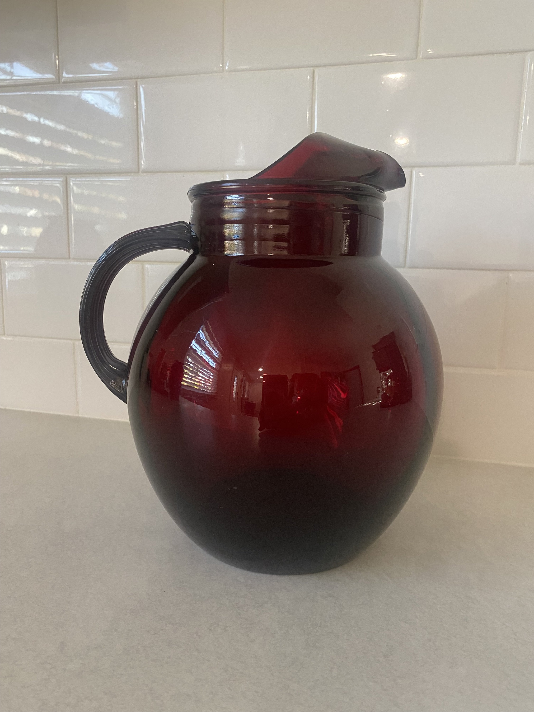 Anchor Hocking Royal Ruby Red Glass Round Ice Lip Pitcher 9” - Etsy