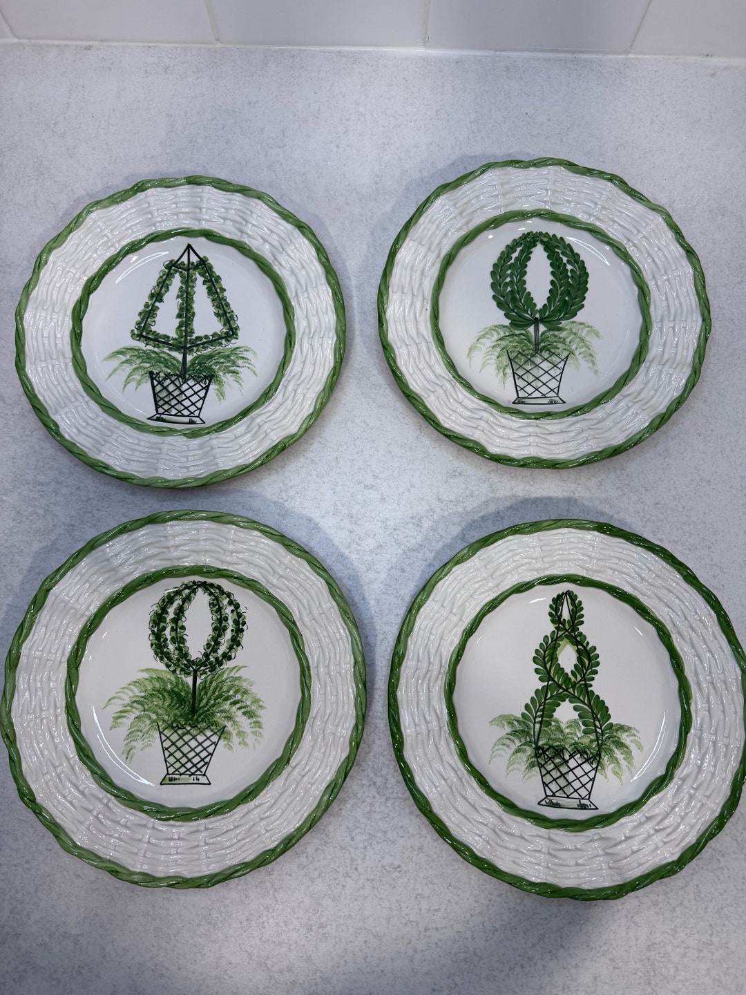 Vintage Italian Pottery Topiary Decorative Plates With Basketweave ...