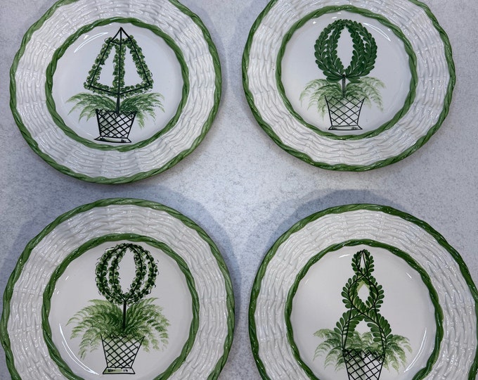 Vintage Italian Pottery Topiary Decorative Plates With Basketweave ...