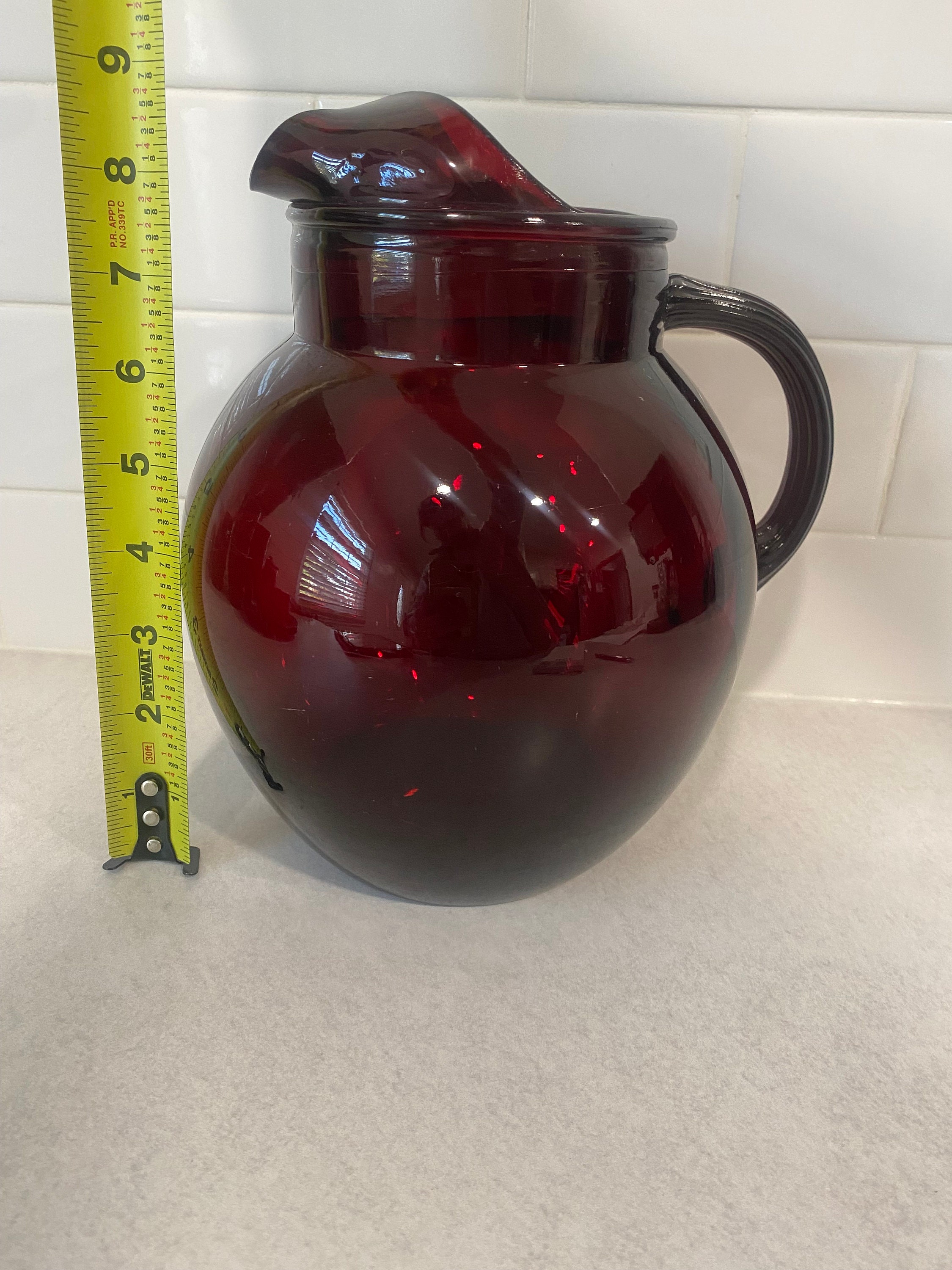 Anchor Hocking Royal Ruby Red Glass Round Ice Lip Pitcher 9” - Etsy
