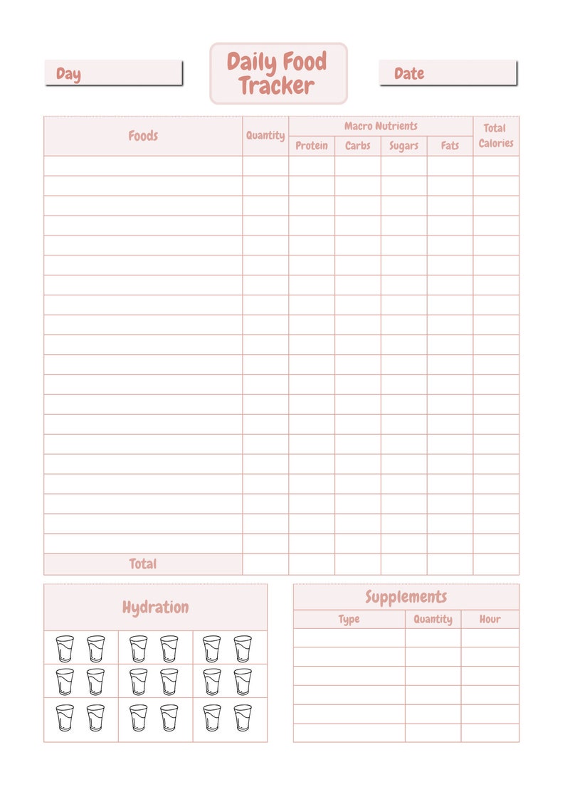 Printable Digital Food Tracker.track Your Daily Macros. Log Protein ...