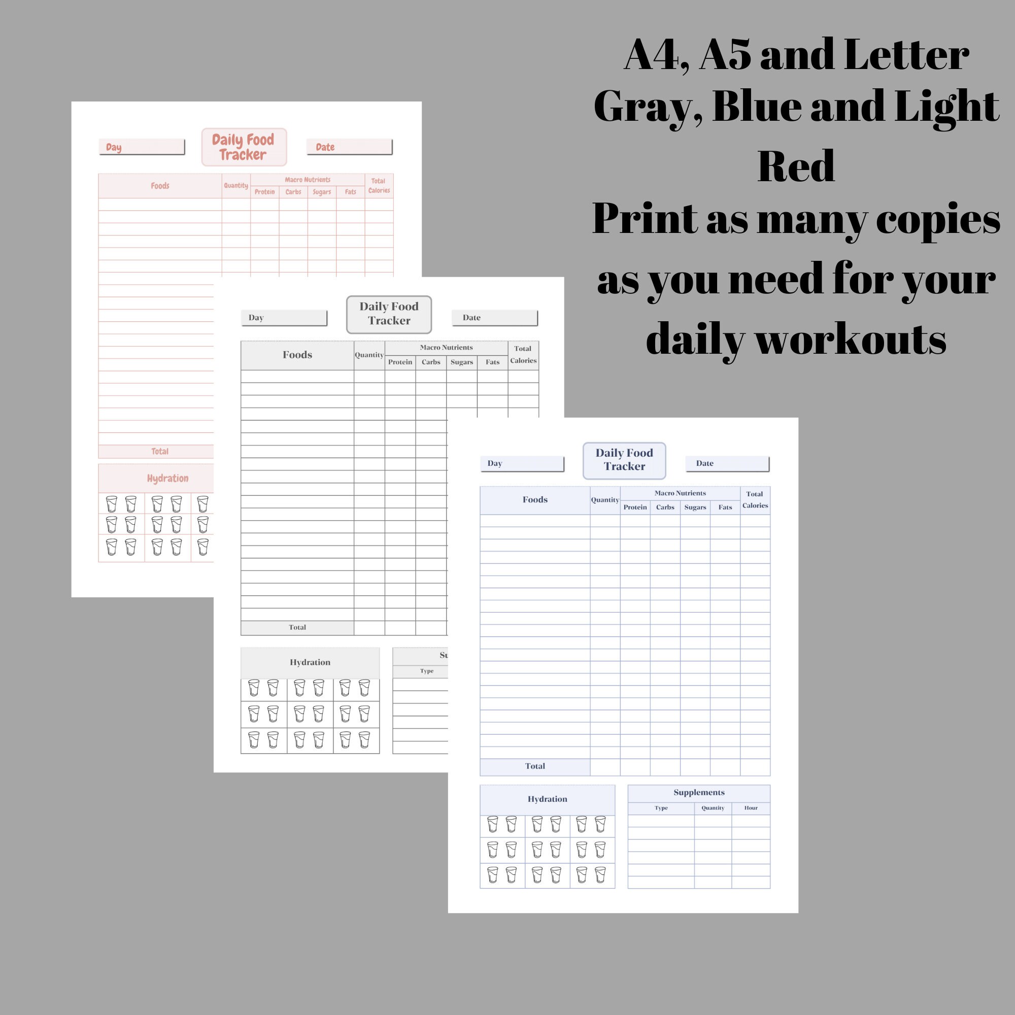 Printable Digital Food Tracker.track Your Daily Macros. Log Protein ...