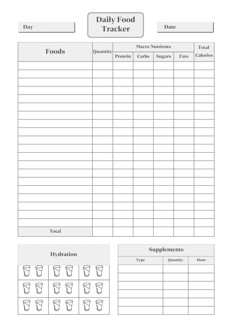 Printable Digital Food Tracker.track Your Daily Macros. Log Protein ...