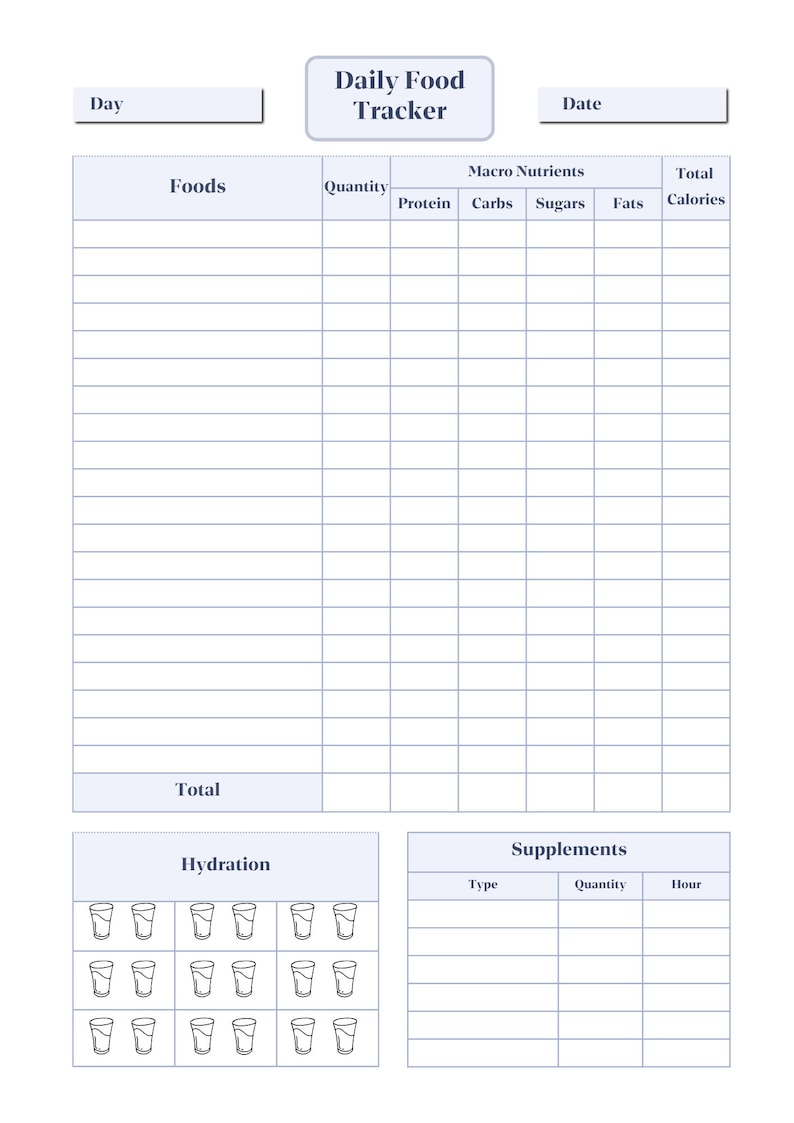 Printable Digital Food Tracker.track Your Daily Macros. Log Protein ...
