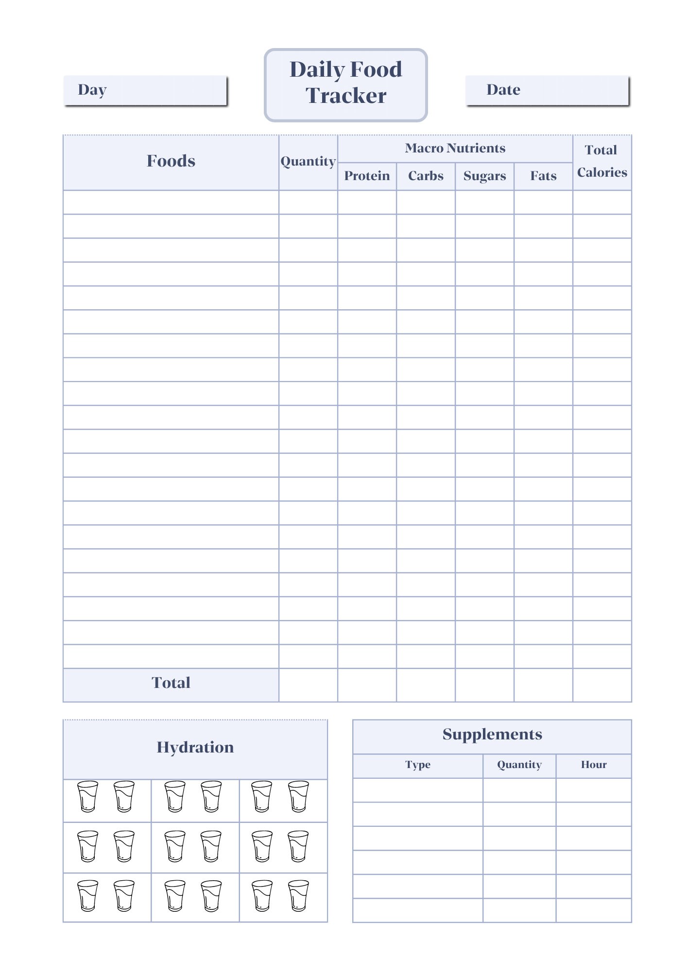 Printable Digital Food Tracker.track Your Daily Macros. Log Protein ...