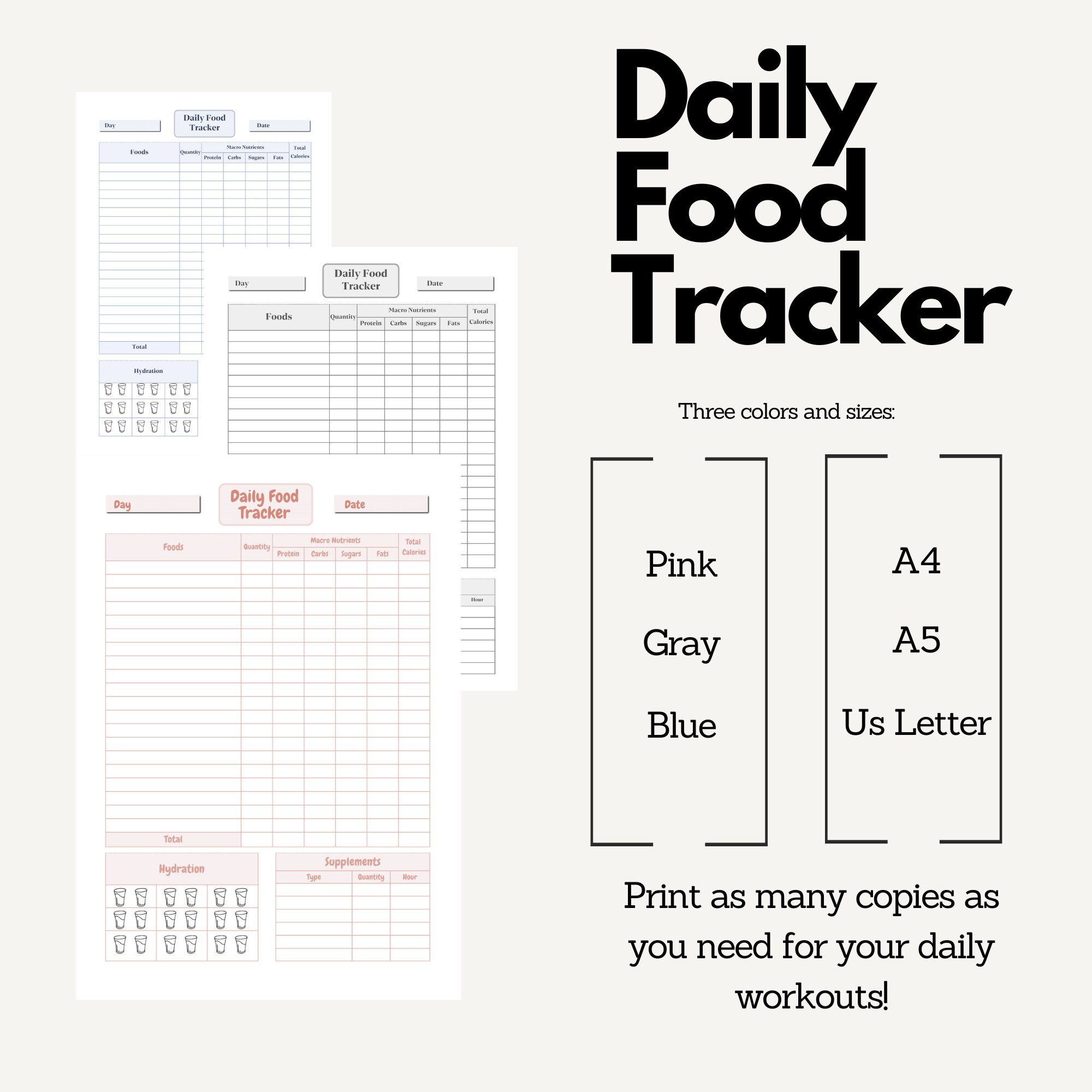 Printable Digital Food Tracker.track Your Daily Macros. Log Protein ...