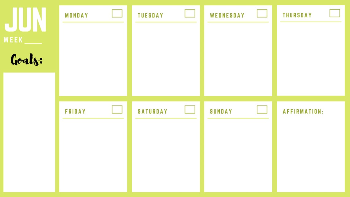 Printable Weekly Calendar Goals Affirmation to Do - Etsy