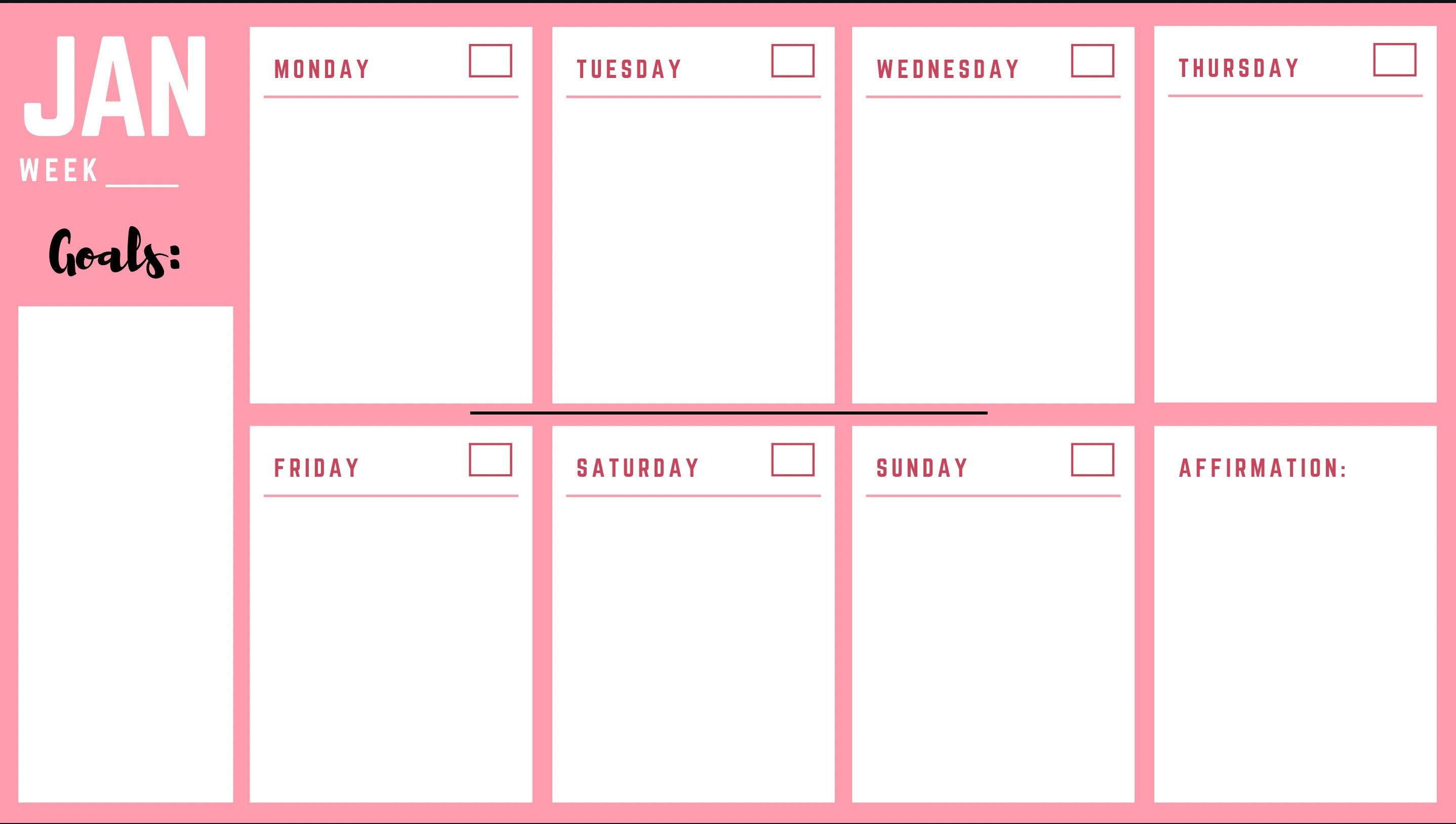 Printable Weekly Calendar Goals Affirmation to Do - Etsy