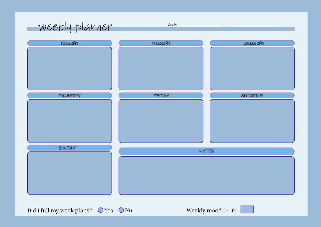 BABAY BLUE Weekly Digital Planner Prinatable - Etsy