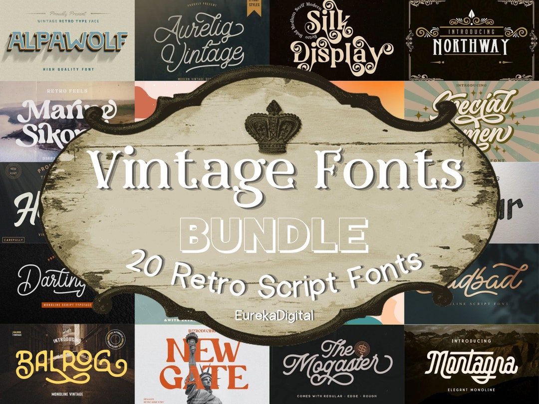 Vintage Retro Script Bundle, Classic Font, Cricut Logo Font, Boho Font ...
