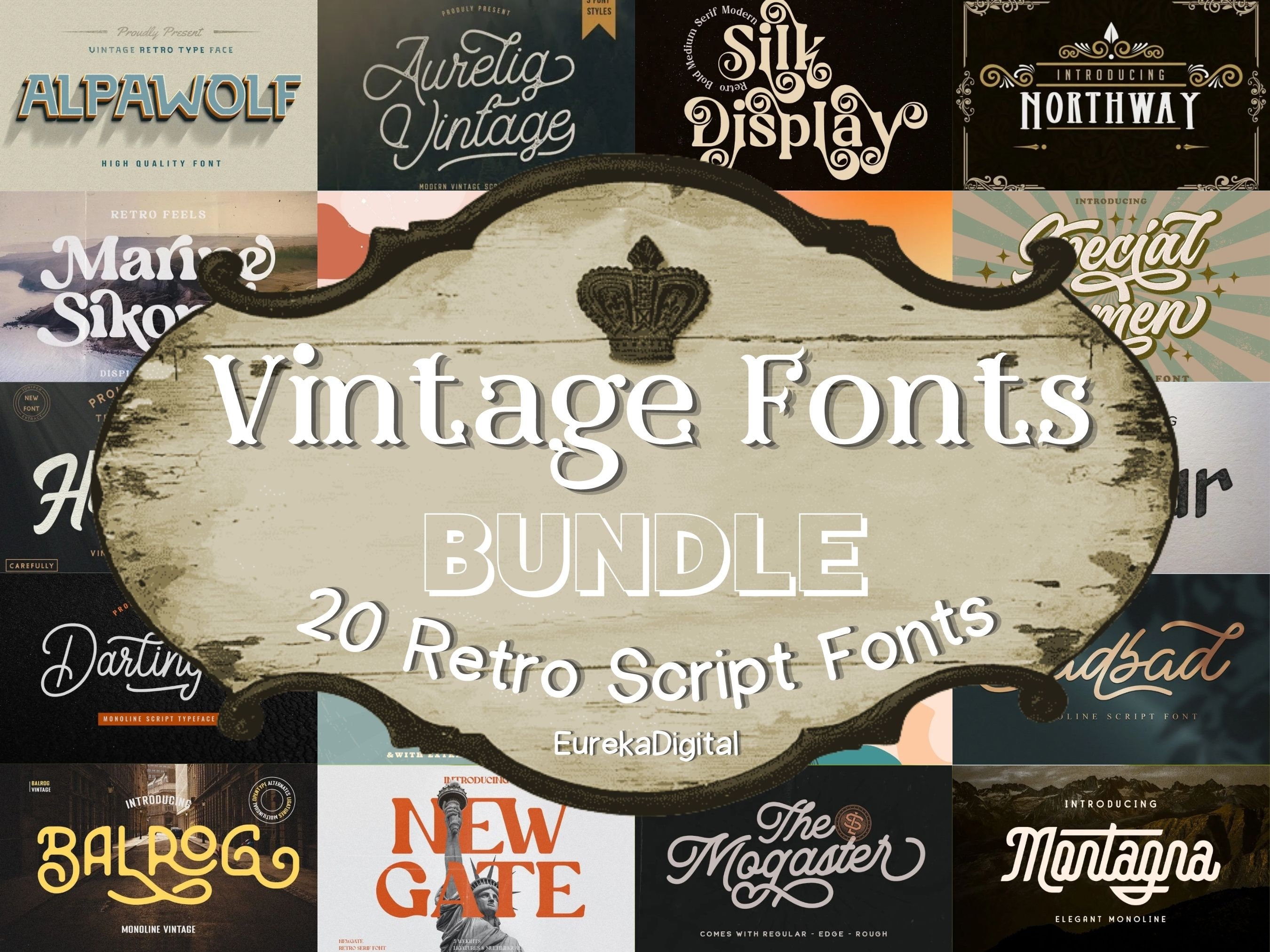 Vintage Retro Script Bundle, Classic Font, Cricut Logo Font, Boho Font ...