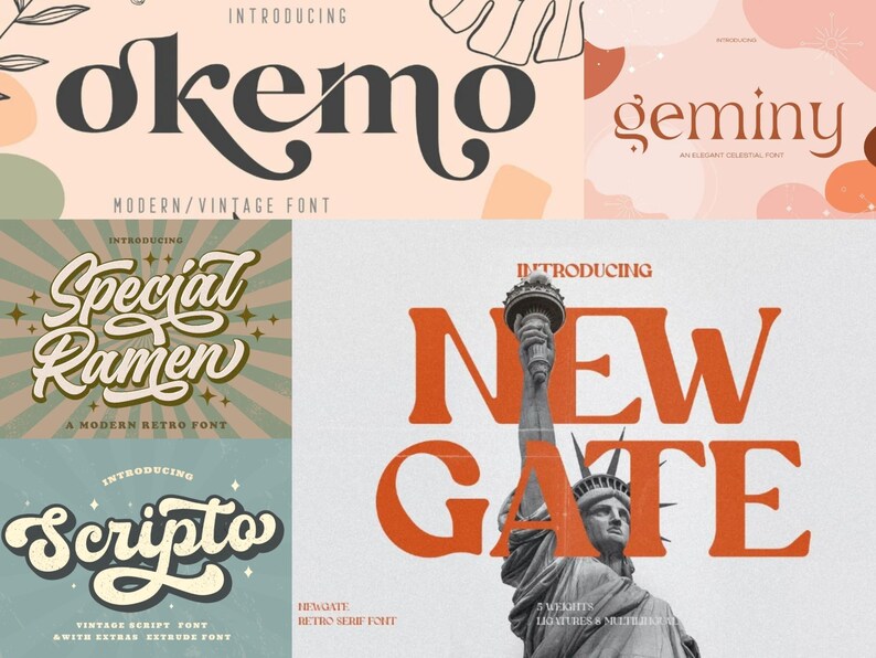 Vintage Retro Script Bundle, Classic Font, Cricut Logo Font, Boho Font ...