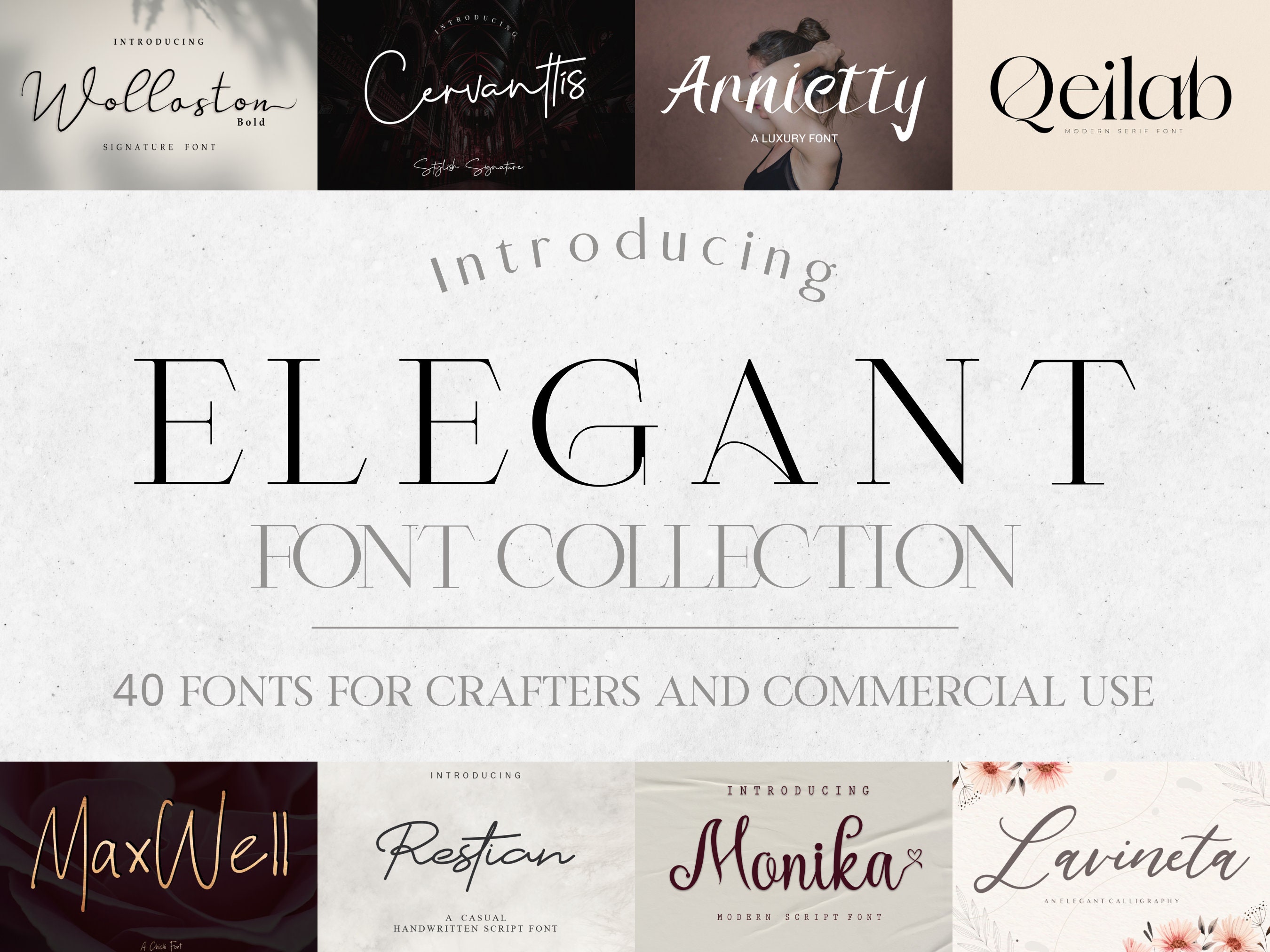 40 Font Collection, Elegant Handwritten, Digital Calligraphy Font, Font ...
