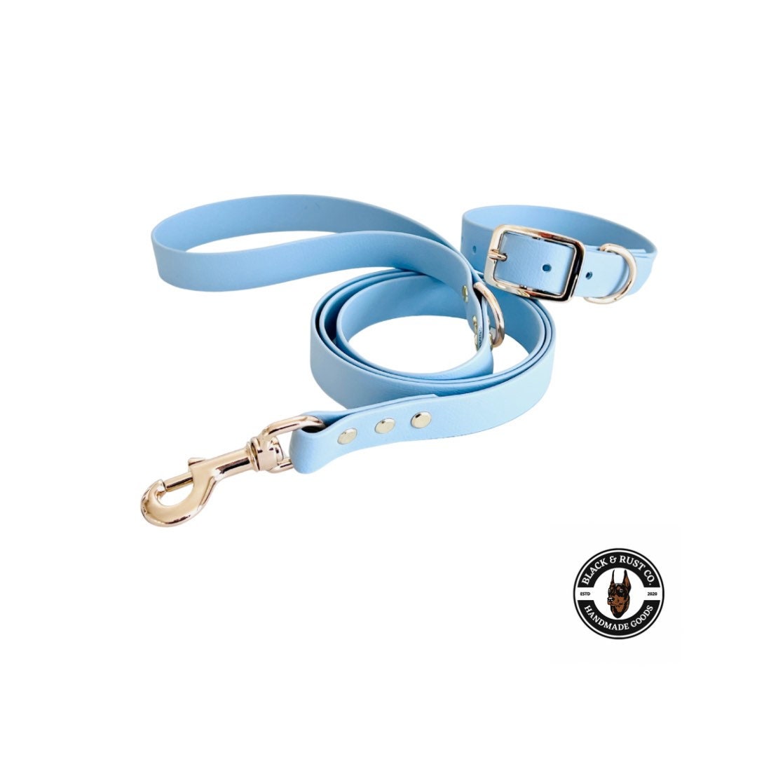 Pastel Blue Waterproof Biothane Matching Dog Collar and Leash Set, Dirt ...