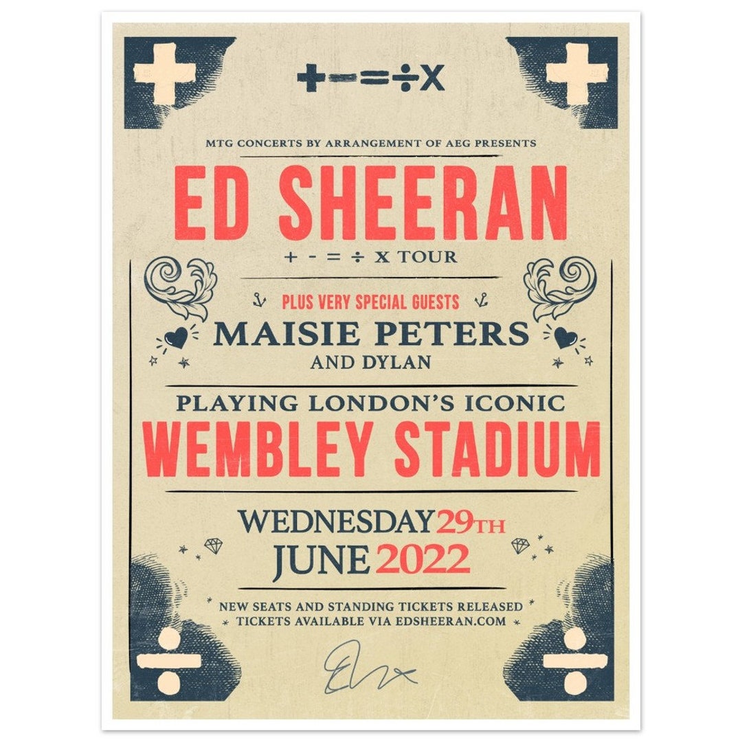Ed Sheeran Live at Wembley Stadium Concert Tour Poster 2022 - Etsy