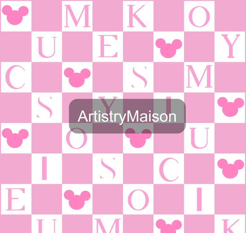 Pink Mickey Mouse Checkered Seamless Pattern Mouse Checkerboard Seamless File for Sublimation ...