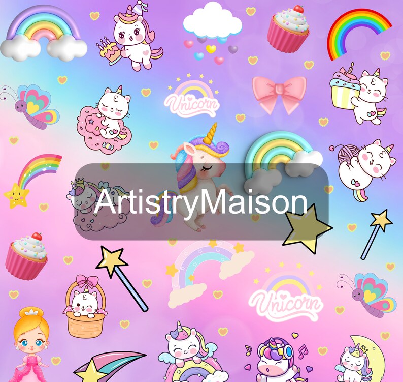 Fairy Unicorn Digital Paper Rainbow Unicorn Seamless Pattern Scrapbook ...