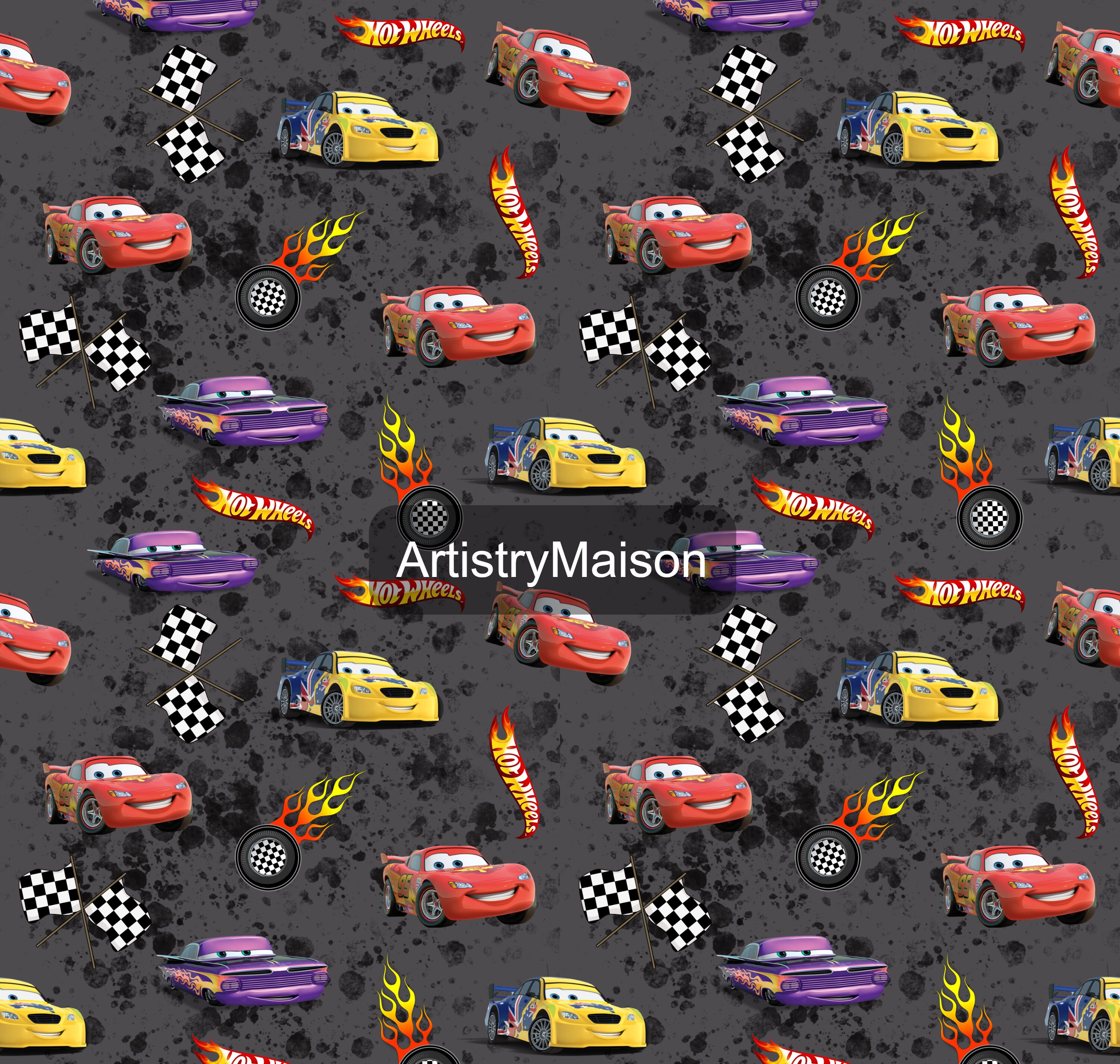 Cars Seamless Patterns Lightning Mcqueen Digital Papers Cars Fabric ...