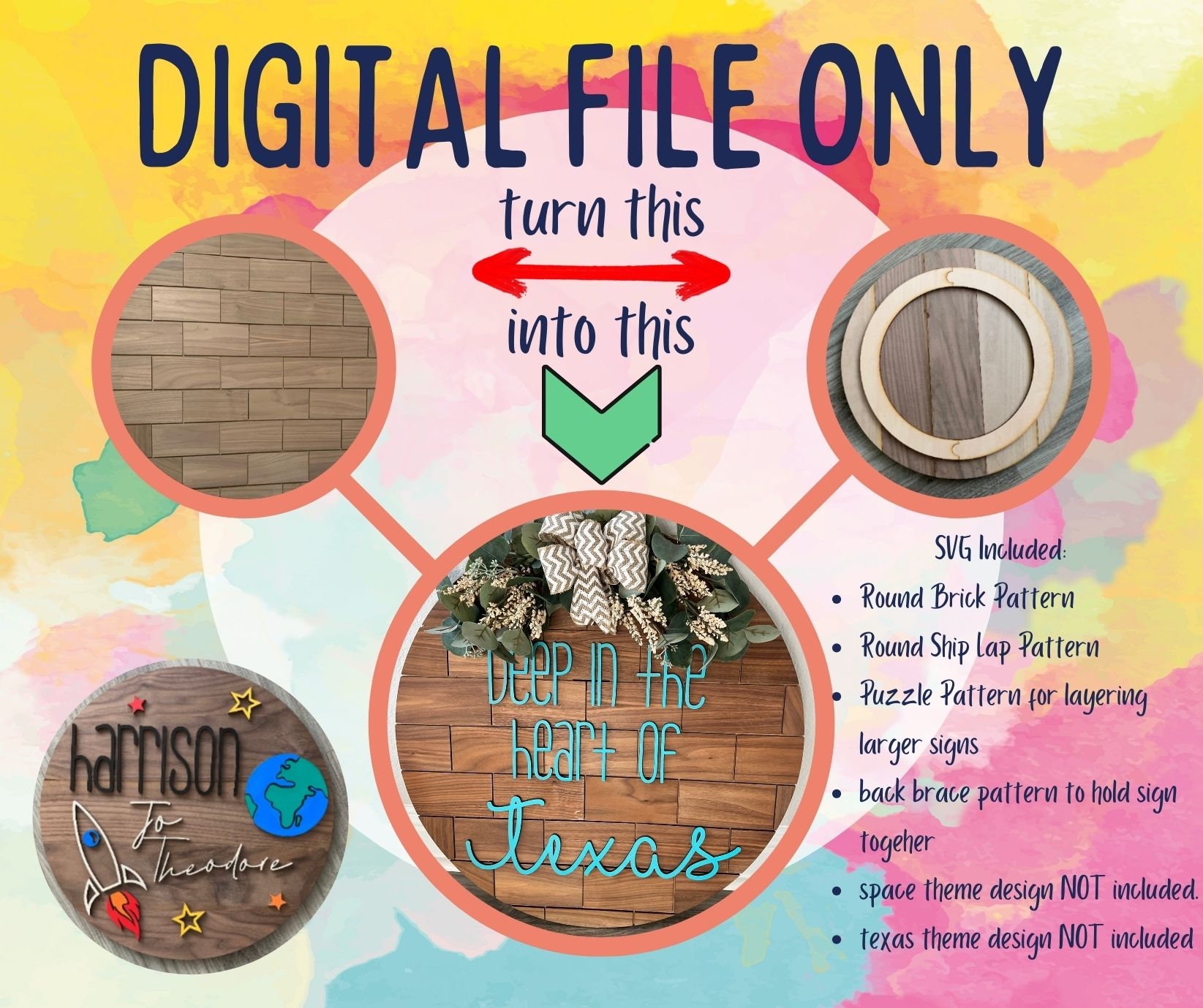 DIGITAL FILE ONLY Large Round Wood Svg Brick Pattern Round Ship Lap ...